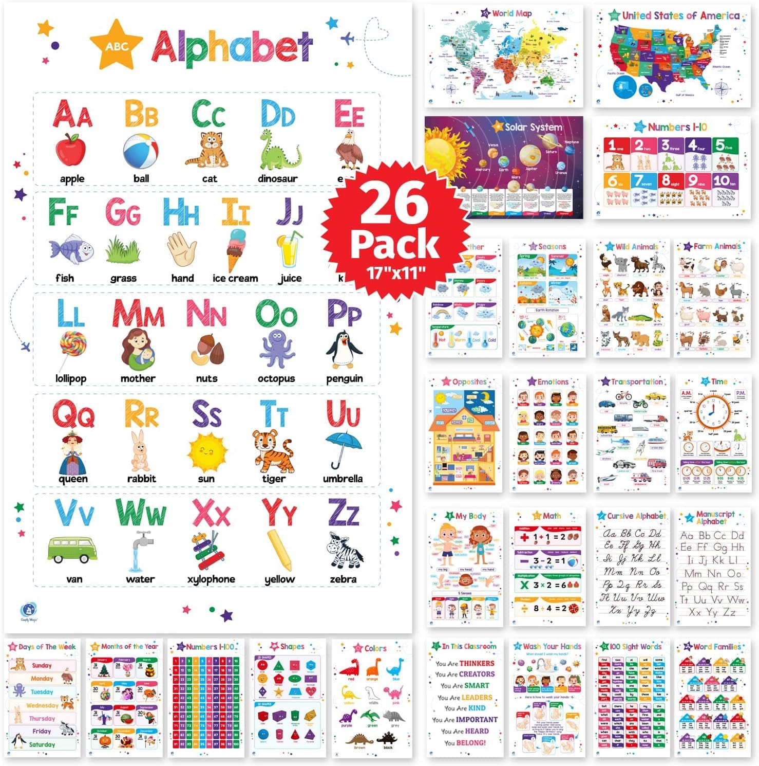26 Set Of 52 Educational Posters For Toddlers Kids Alphabet ...
