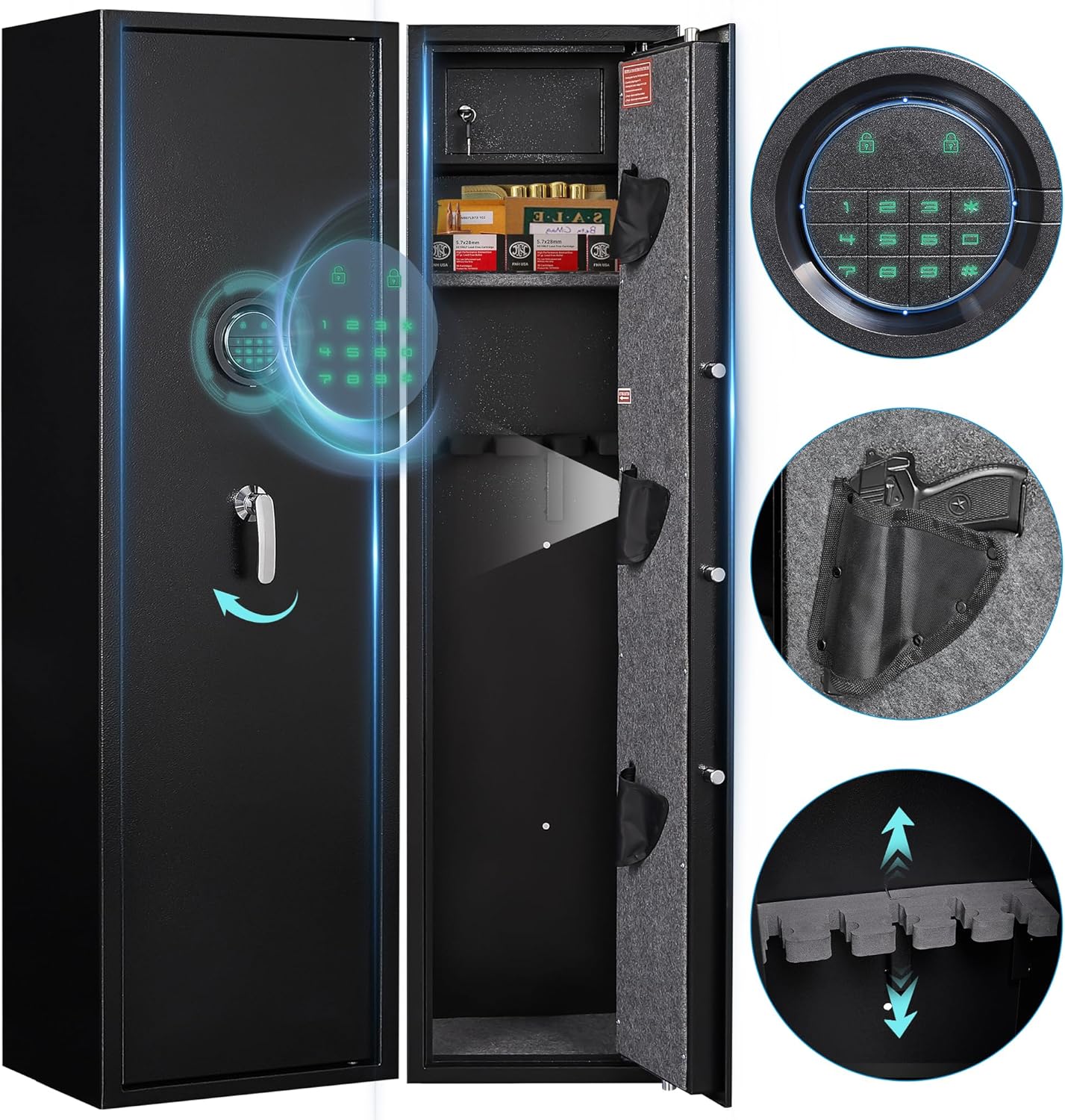 5-6 Rifle Gun Safe, Quick Access Long Gun Safe with Removable Shelf ...