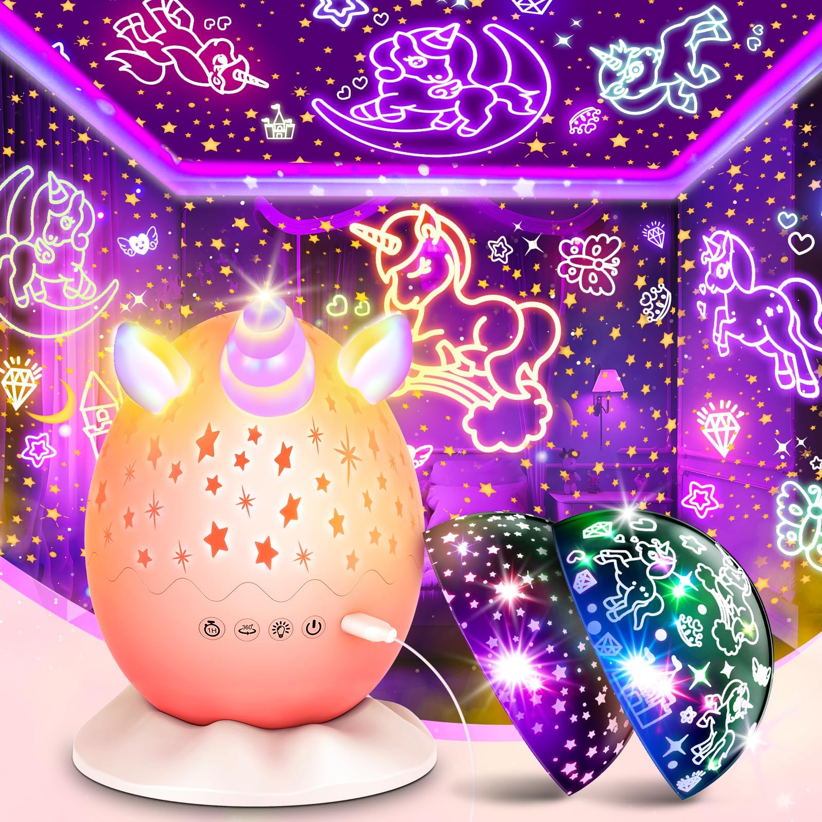 Unicorn Night Light Kids Toys 2 in 1 Unicorns & Starry Sky Nights ...