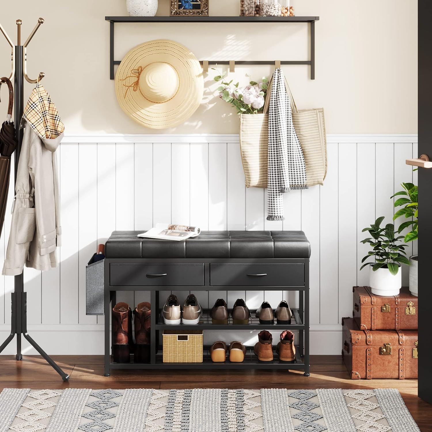 MUTUN Shoe Bench with Cushion, Storage Bench with Padded Seat, Metal ...