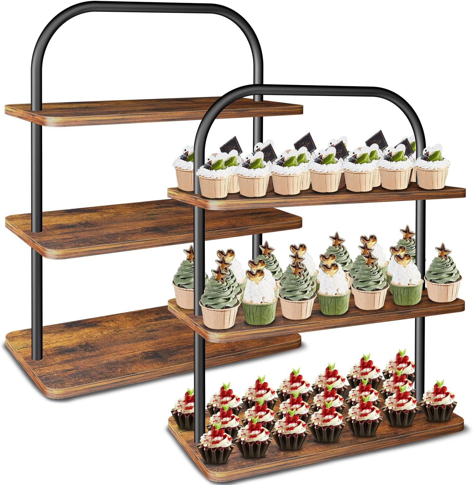 Amazon.com | 3 Pcs 3 Tier Serving Tray Square Wooden Tiered Cake Stand ...