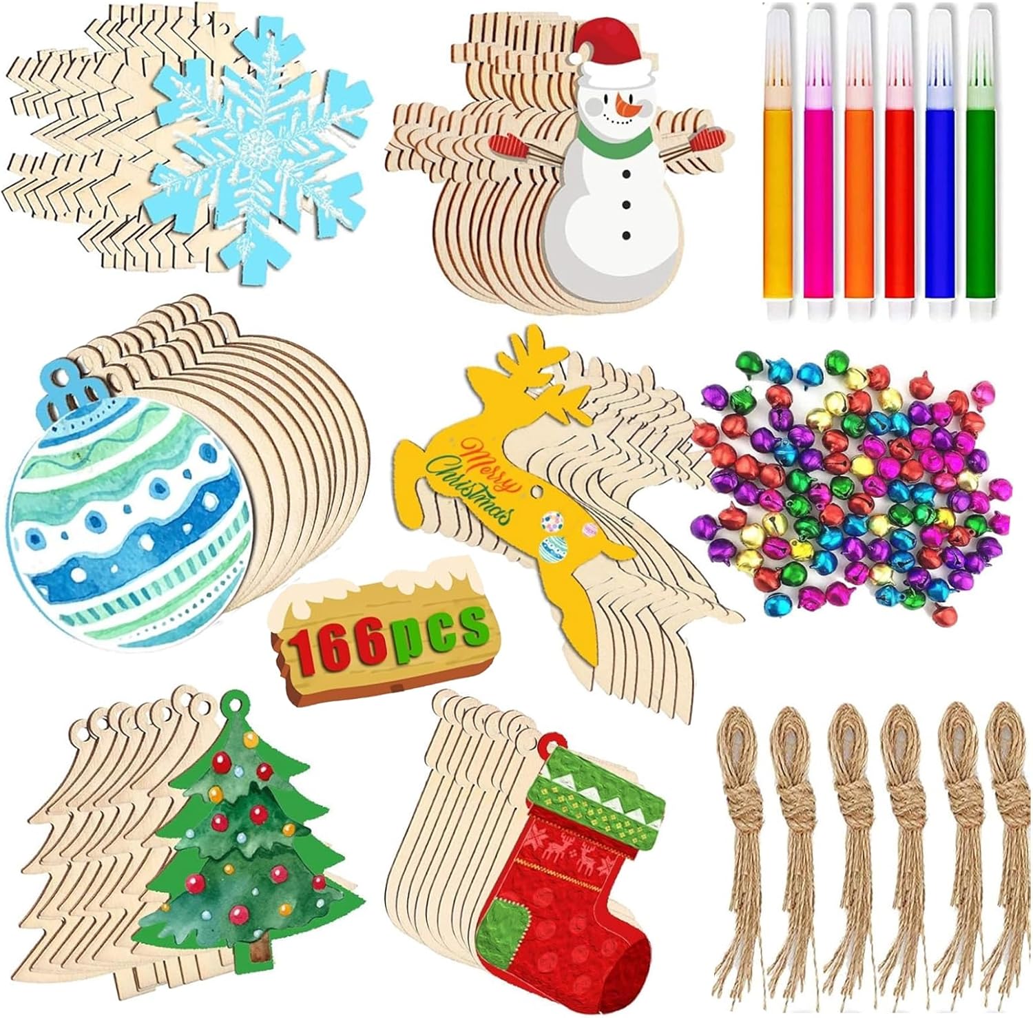 Amazon.com: BRYXTAL 70 Pcs Wooden Christmas Ornaments，DIY Christmas ...
