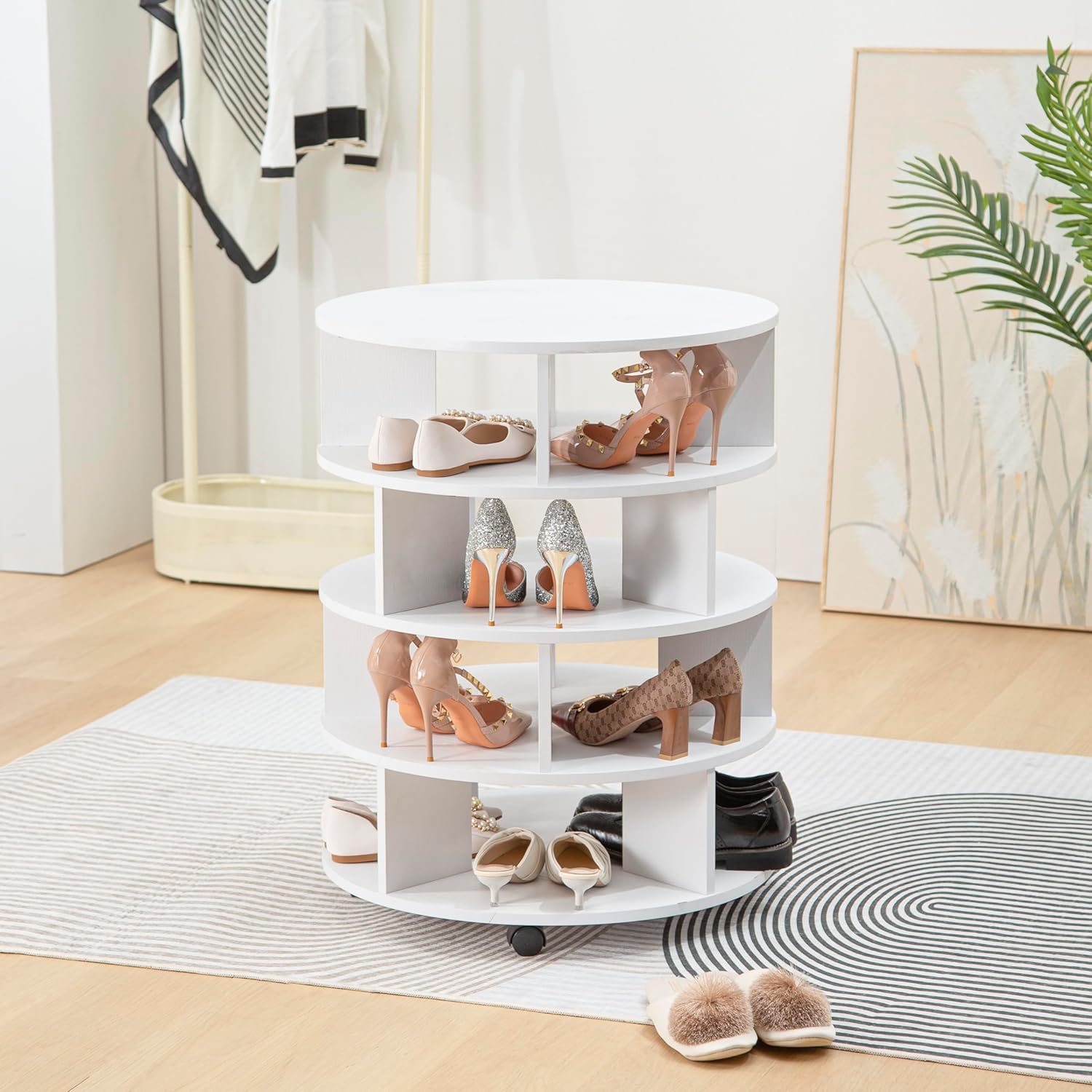Amazon.com: YM sky Wood Round Rotating Shoe Rack : 360 Spinning Wooden ...