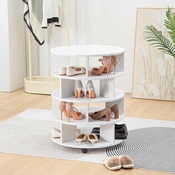 Amazon.com: YM sky Wood Round Rotating Shoe Rack : 360 Spinning Wooden ...
