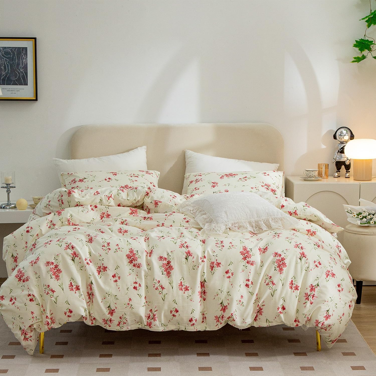 Amazon.com: Floral Duvet Cover King Size, 3 Pieces Soft Breathable 100% ...