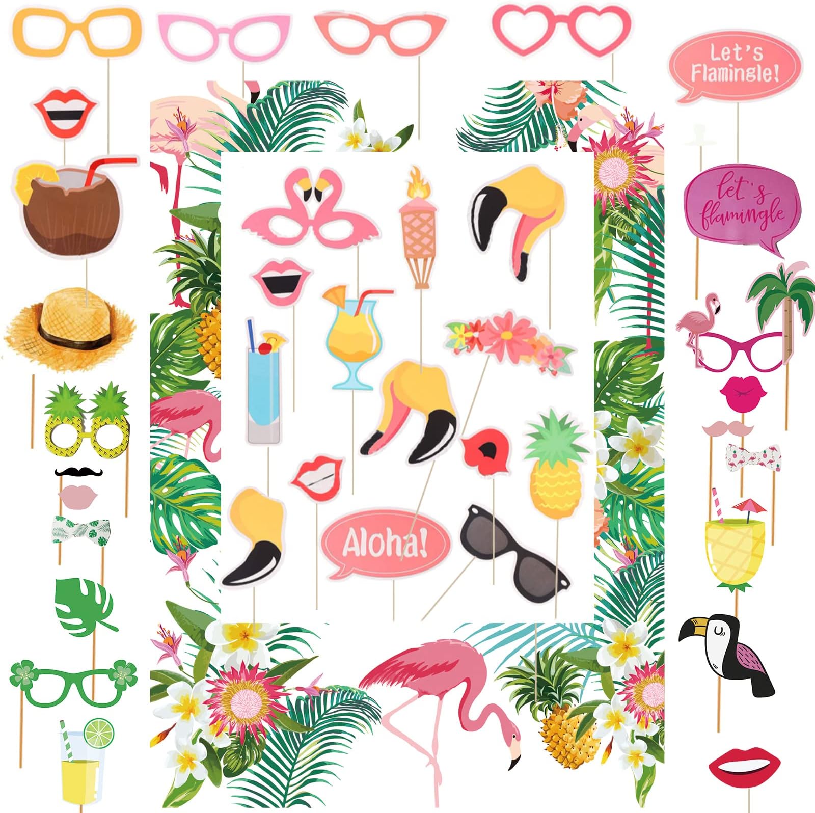JeVenis Flamingo Photo Booth Frame Prop Hawaiian Party Decorations ...