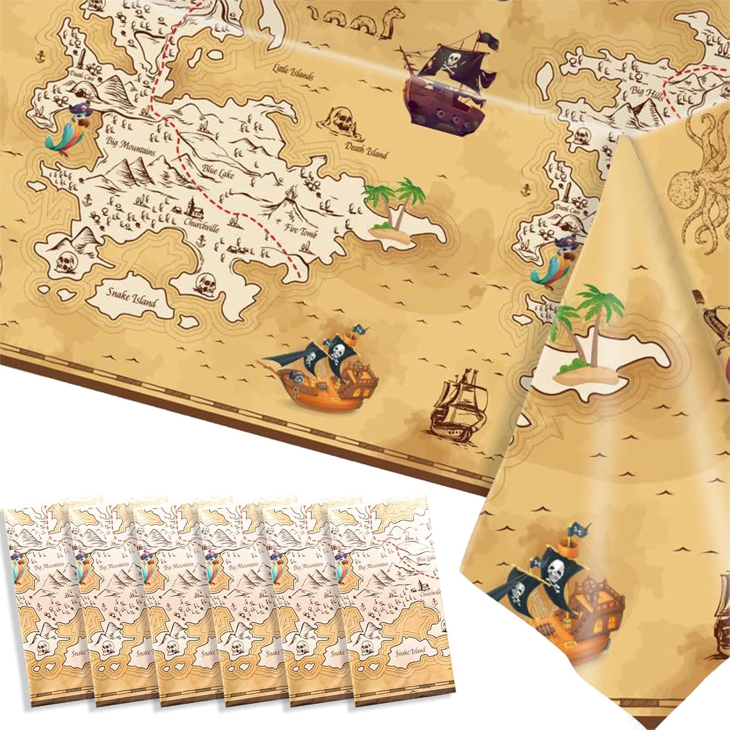 Amazon.com: Tebery 6 Pack Plastic Pirate Party Tablecloth, 54x108 Inch ...