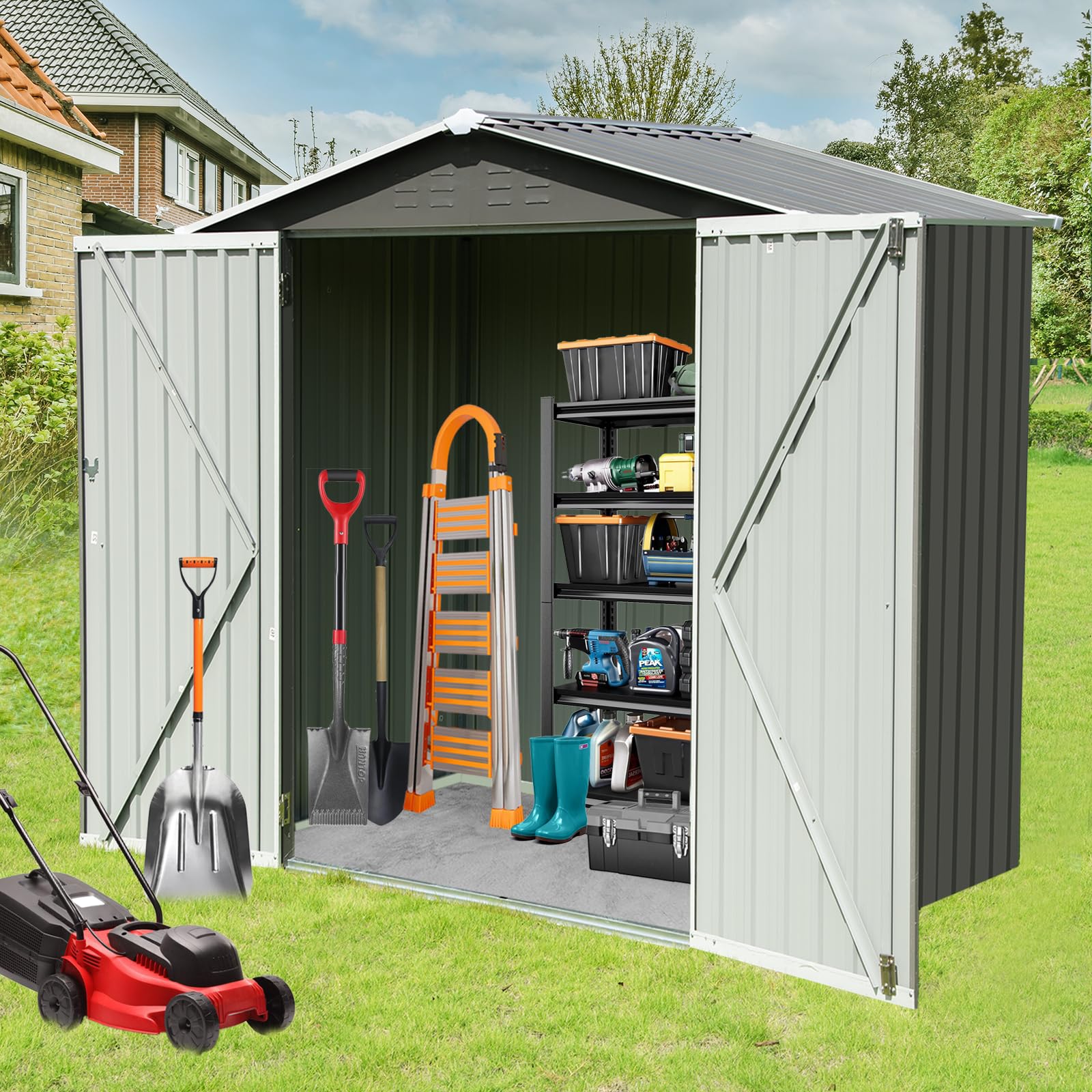 Amazon.com : onesaimei Outdoor Storage Shed 4.2x7 FT, Metal Garden Shed ...
