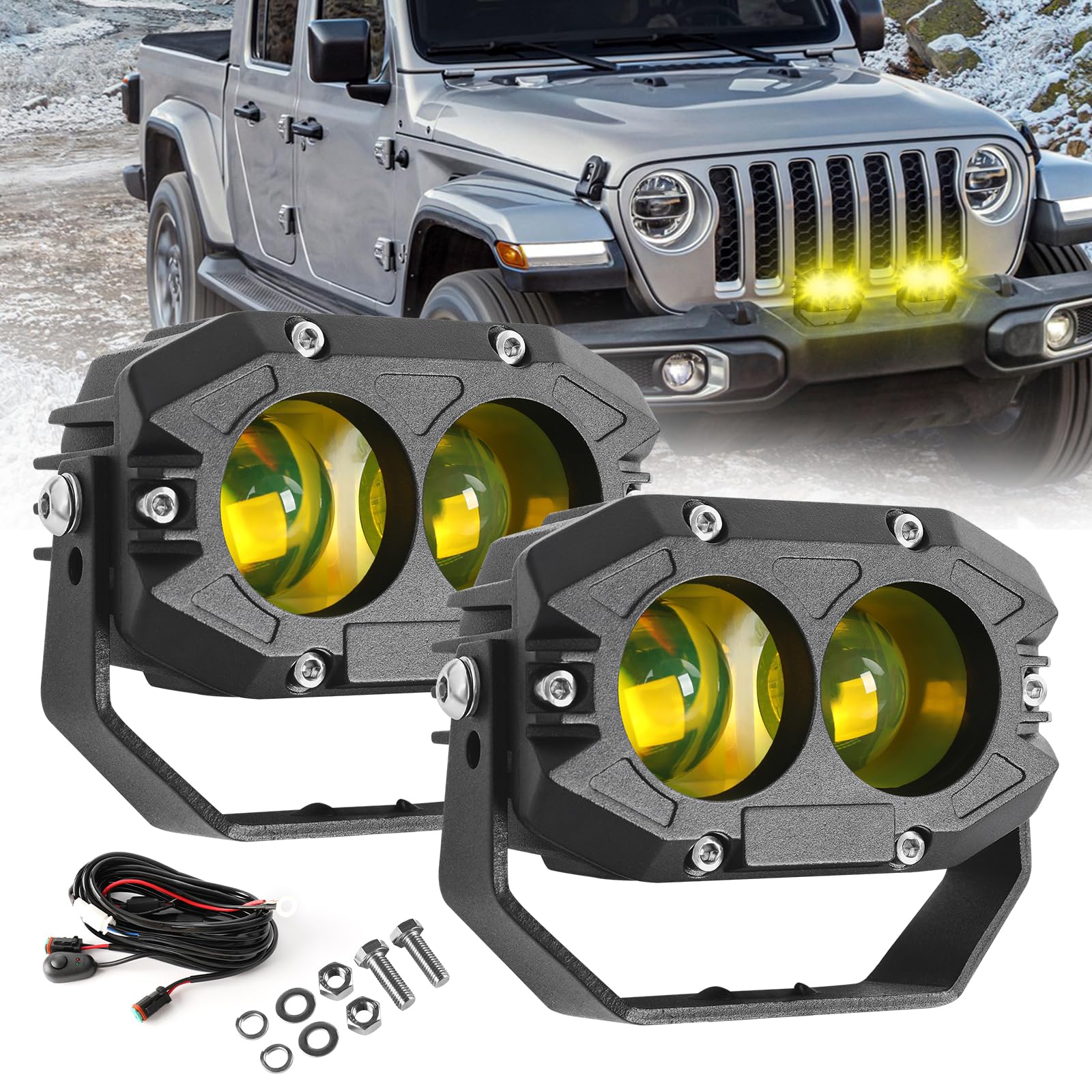 Snapklik.com : BraveWAY 4 Inch 80W Amber Fog Lights, Yellow LED Pods ...