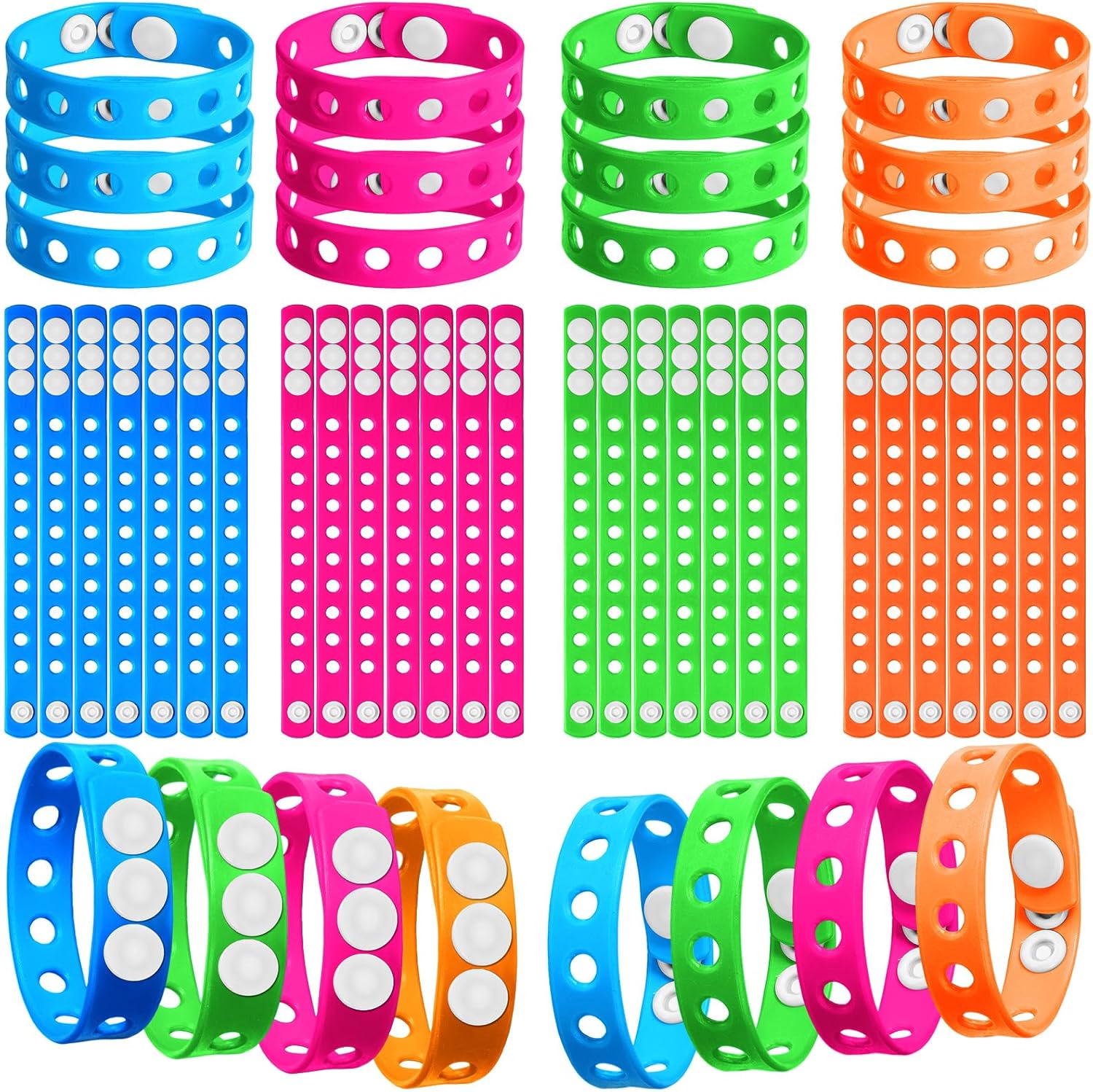 Amazon.com: Hollowfly 60 Pcs Silicone Kids Bracelets Neon Wristband 8 ...