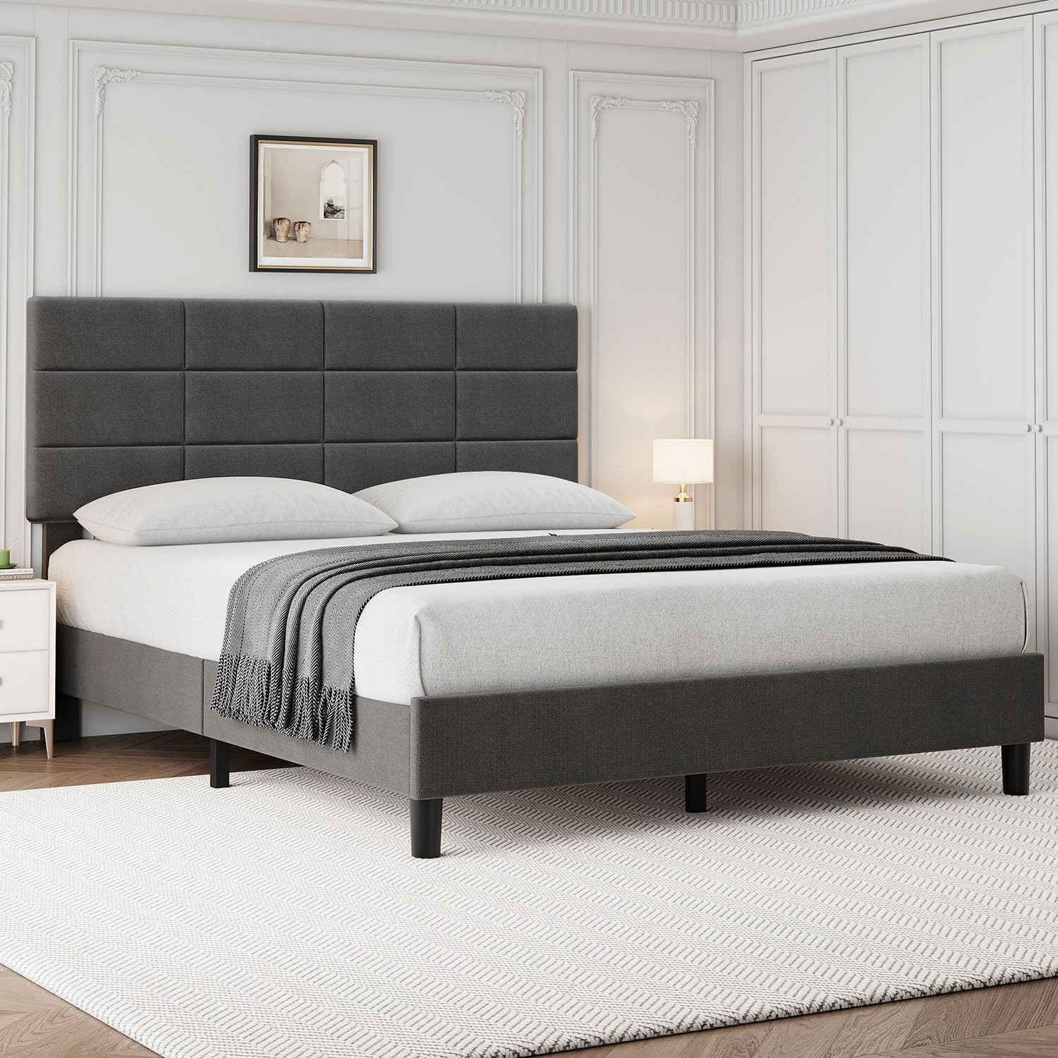 Amazon.com: IDEALHOUSE Full Size Bed Frame with Adjustable Headboard ...