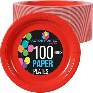 Amazon.com: Exquisite Red Paper Plates 9 Inch 100 Count - Red 9 Inch ...