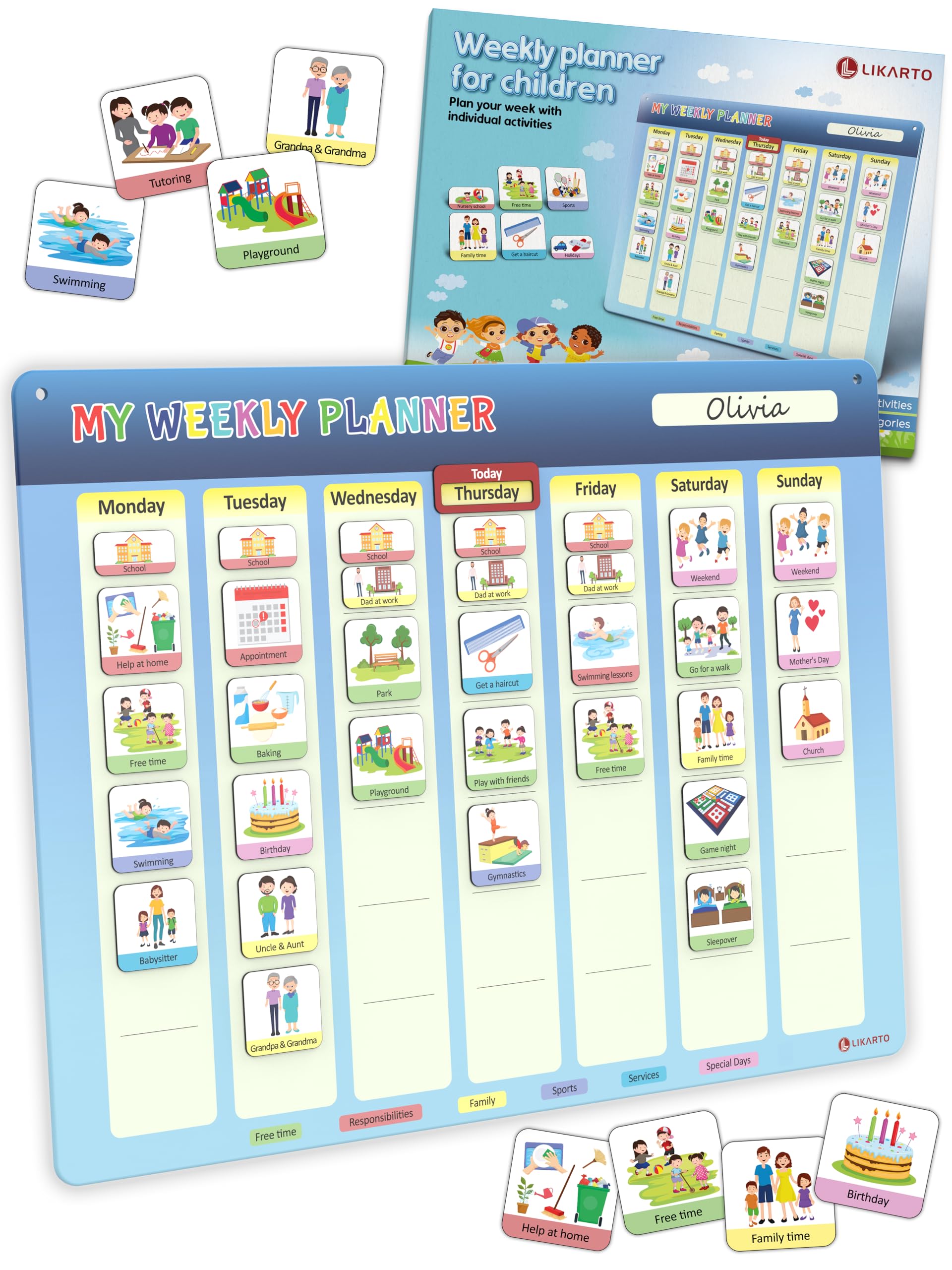 LIKARTO® Weekly Planner for Children - Montessori Magnetic Board incl ...
