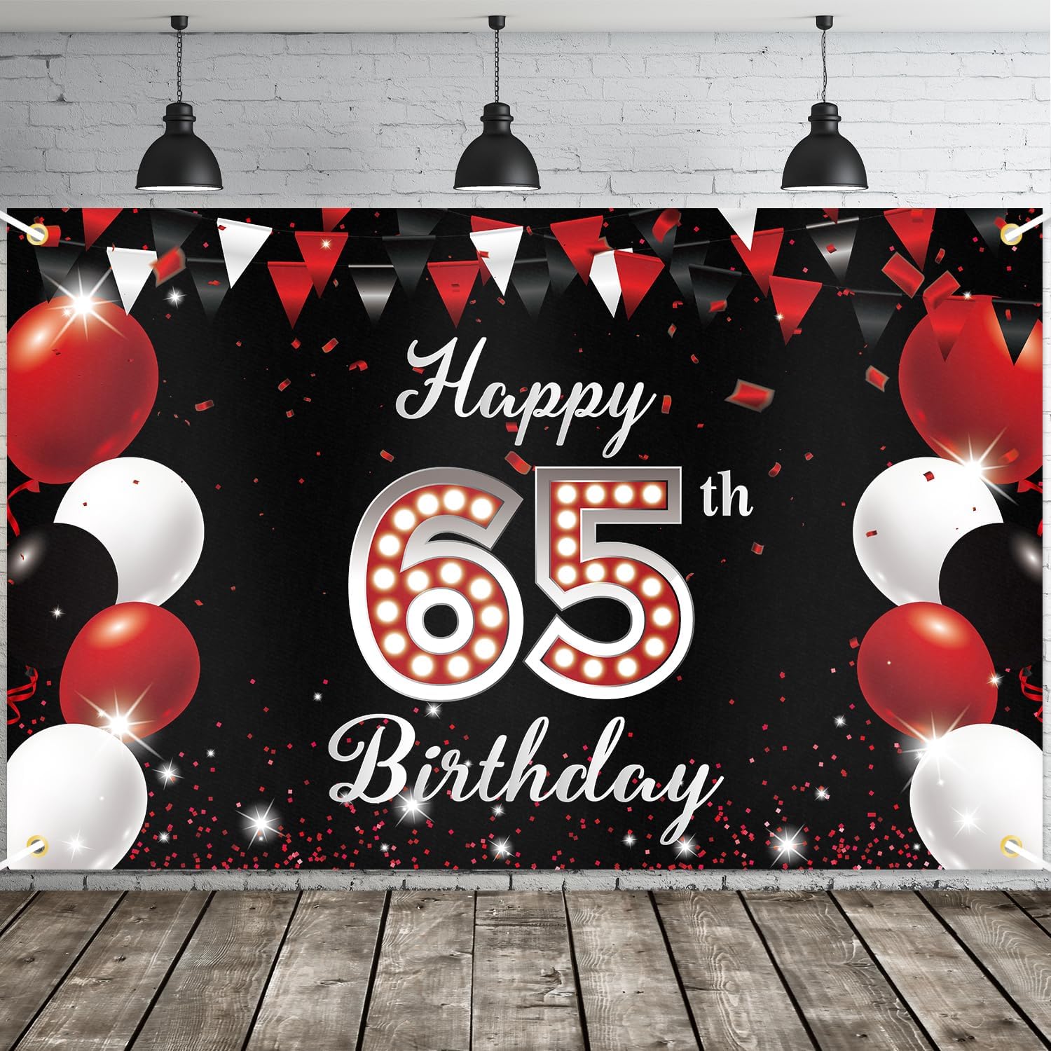 Amazon.com: JOYKY Happy 65th Birthday Banner, Red Black Happy 65th ...
