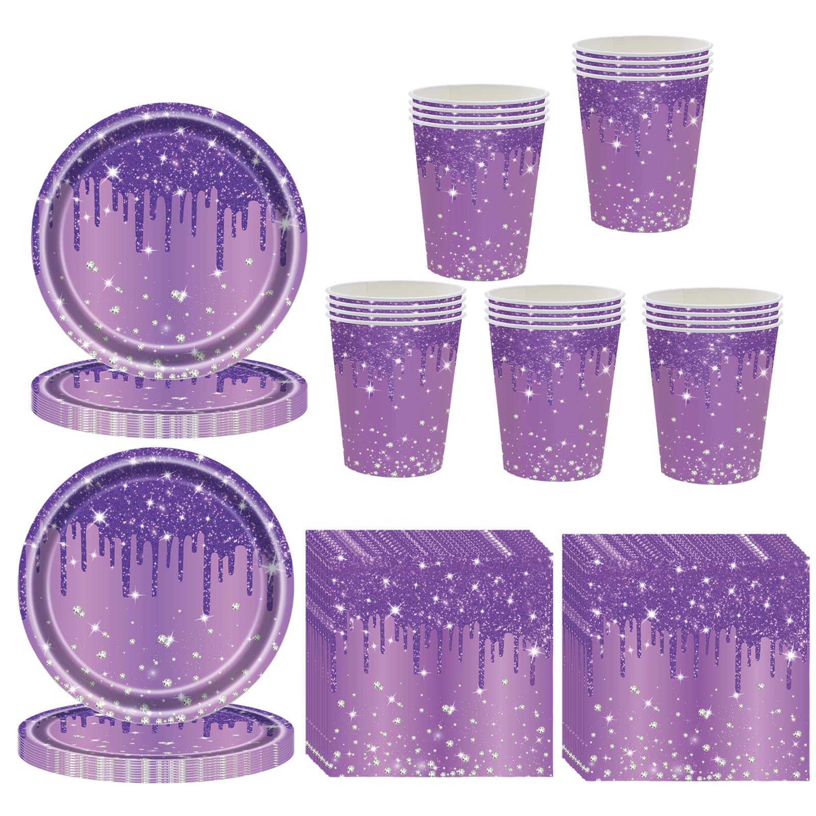 60 Pcs Purple Party Tableware Set for Her,Girls,Women,Purple Paper ...