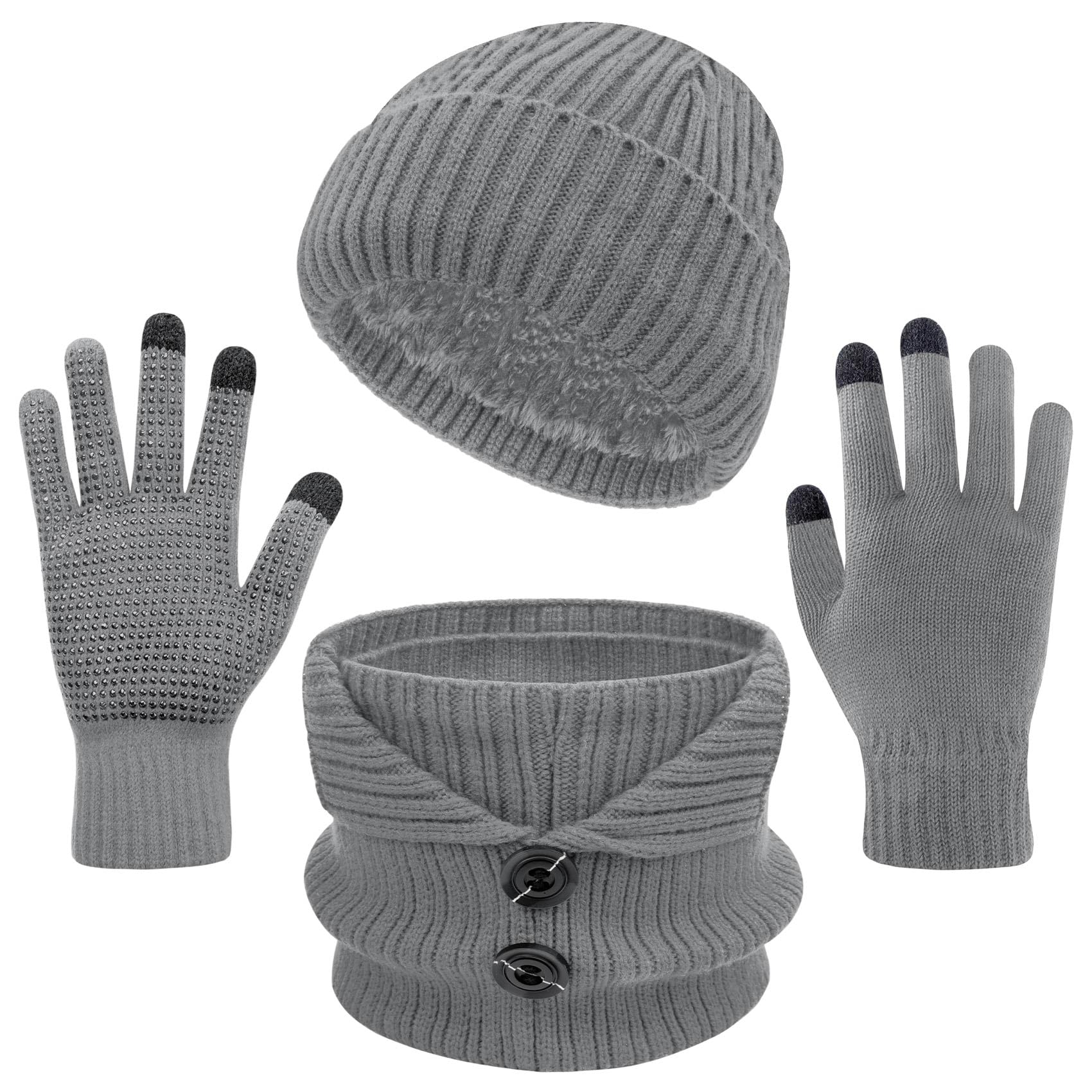Winter Hats Scarf Touch Screen Gloves Set Gifts Warm Thick Knit Beanie ...