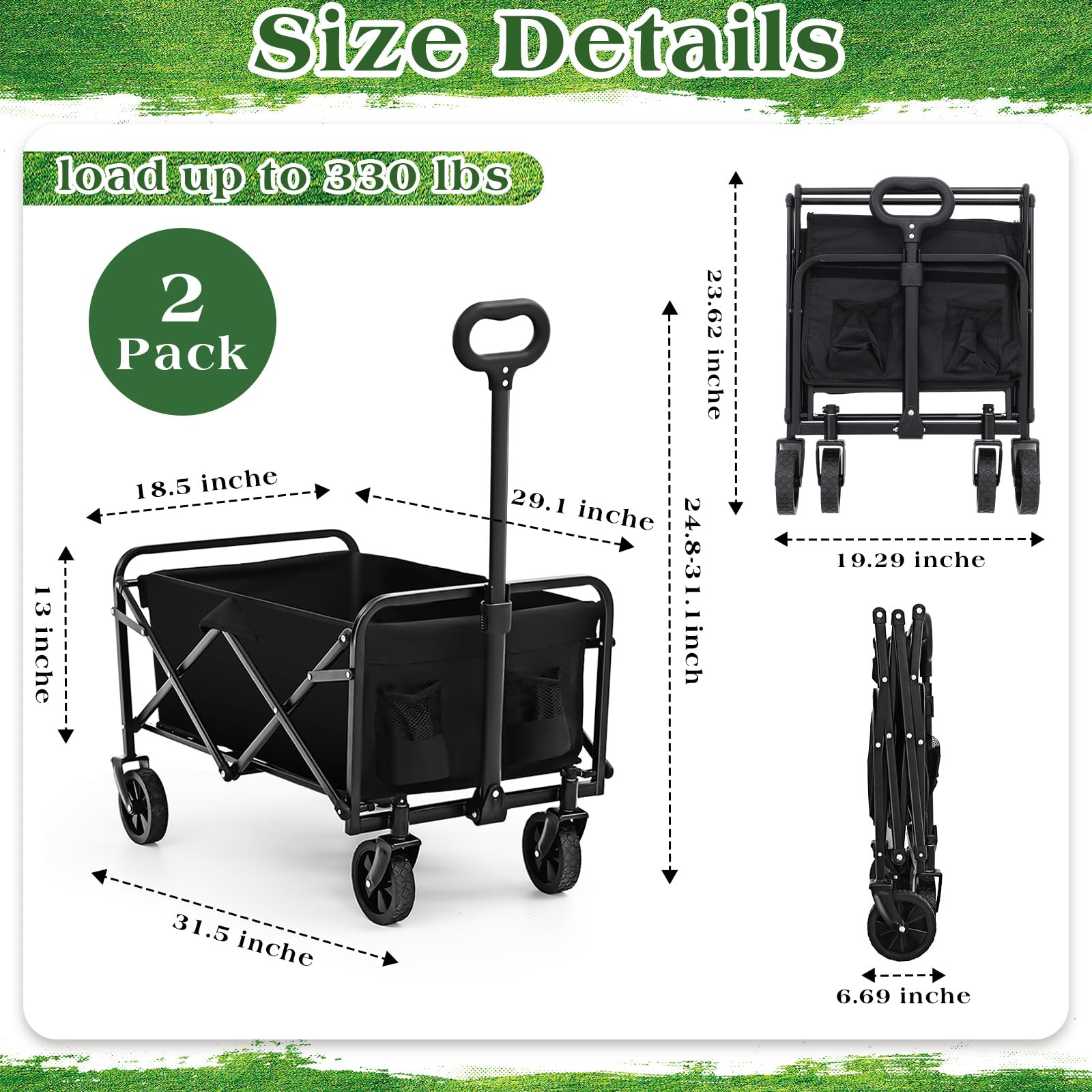 Snapklik.com : 2 Pcs Collapsible Folding Wagon 330 Lbs Large Capacity ...