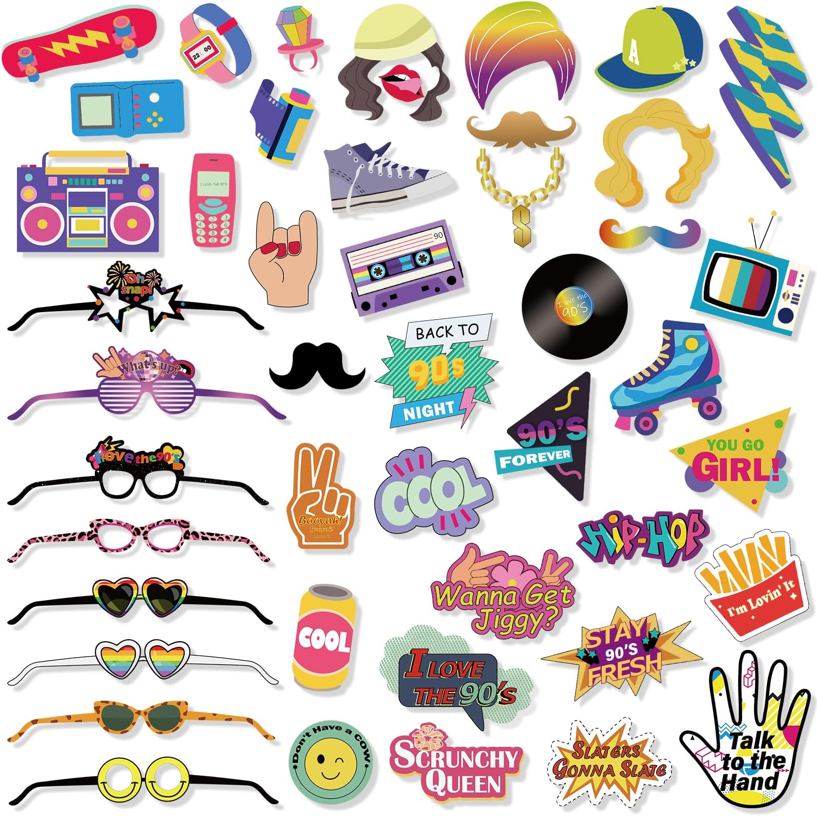 Amazon.com: Qpout 46 PCS 90s Photo Booth Props, 90’s Theme Party ...