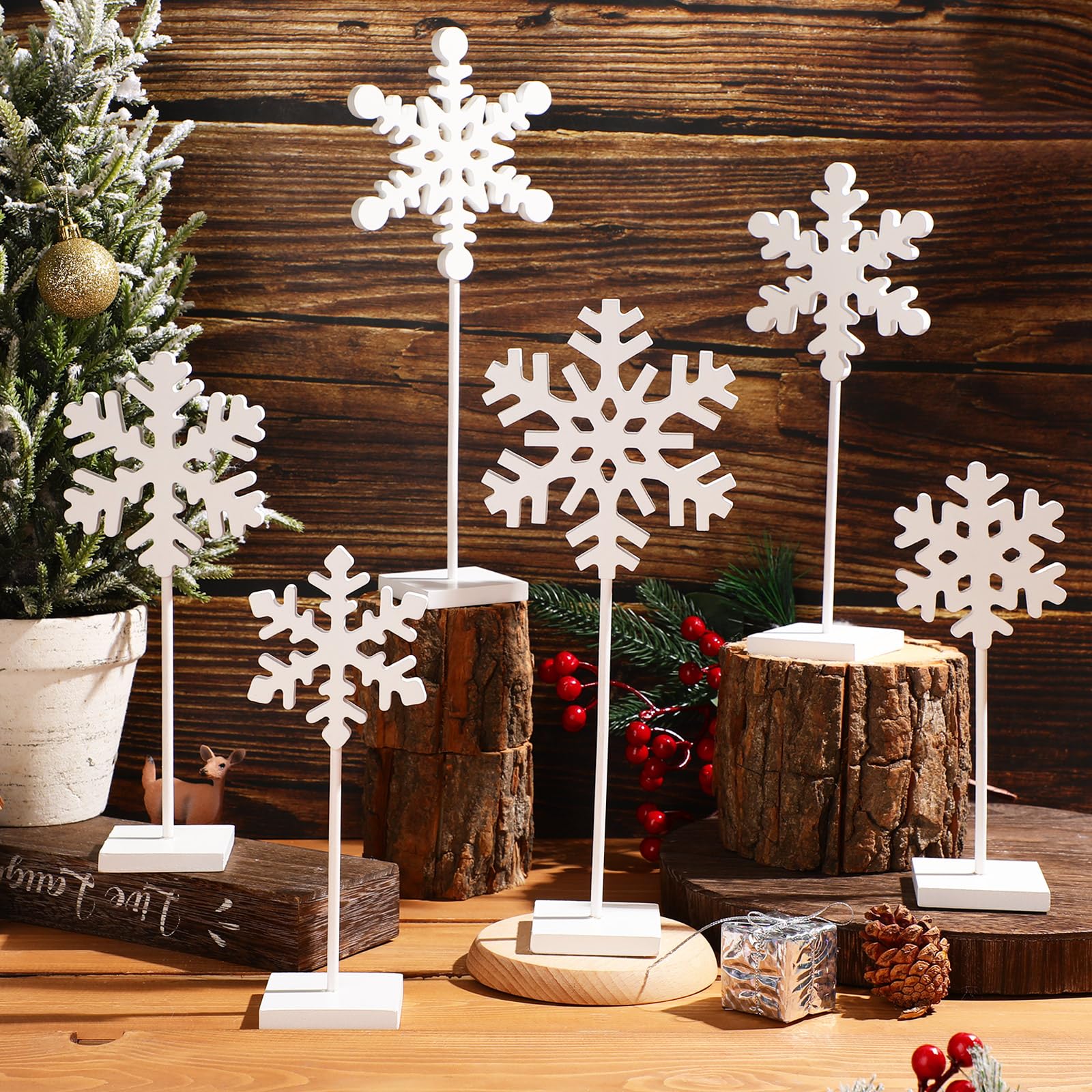 Amazon.com: 6 Pieces Christmas Wood Snowflake Table Decor Snowflakes ...