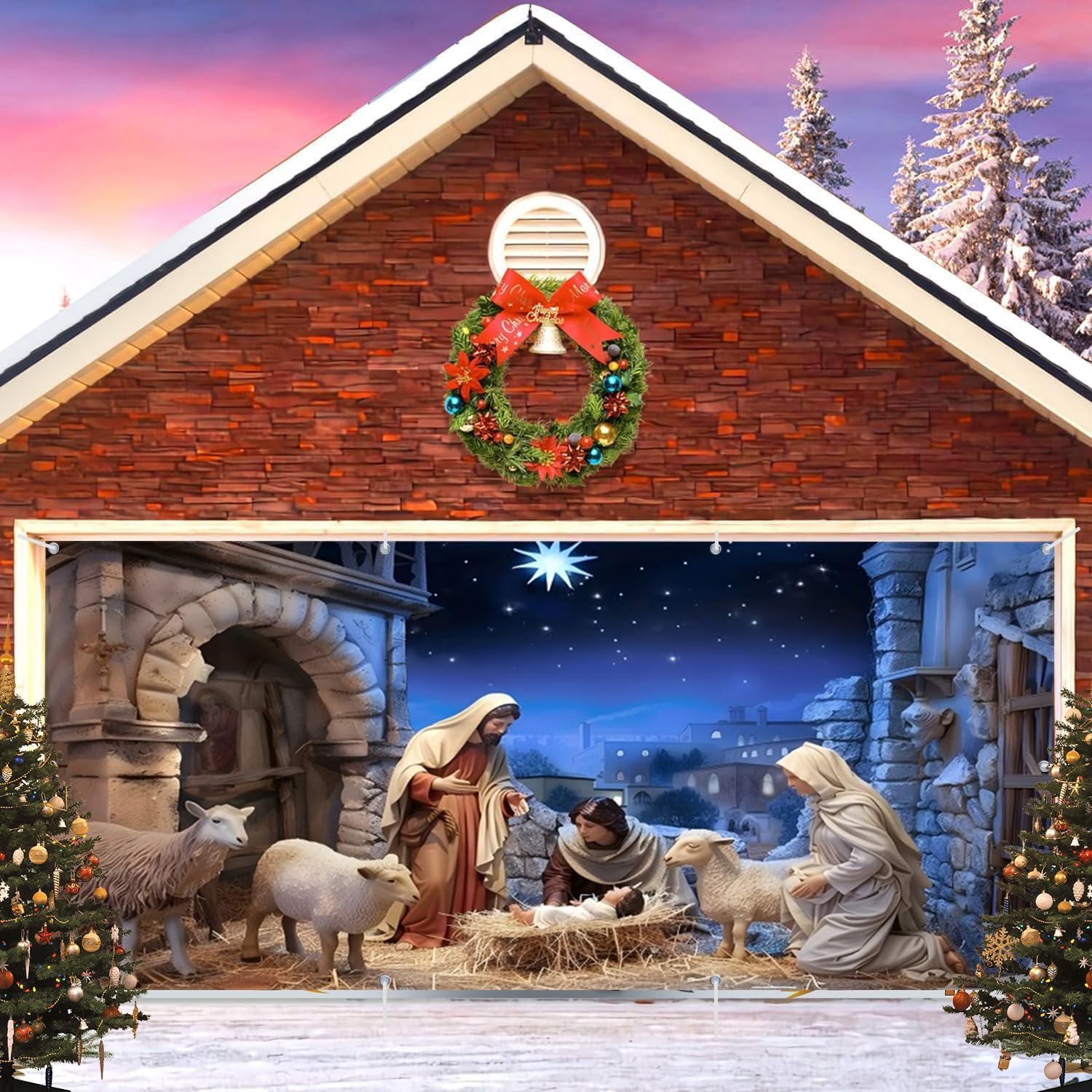 Amazon.com: Nativity Garage Door Christmas Decorations - 6x13ft Xmas ...