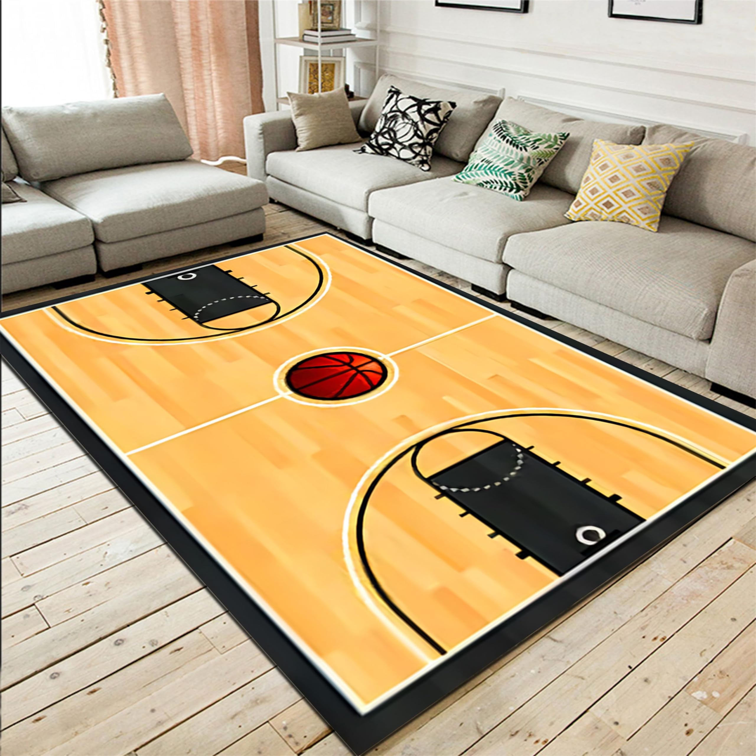 Amazon.com: Black Basketball Floor Home Decor Print Large Area Rugs for ...