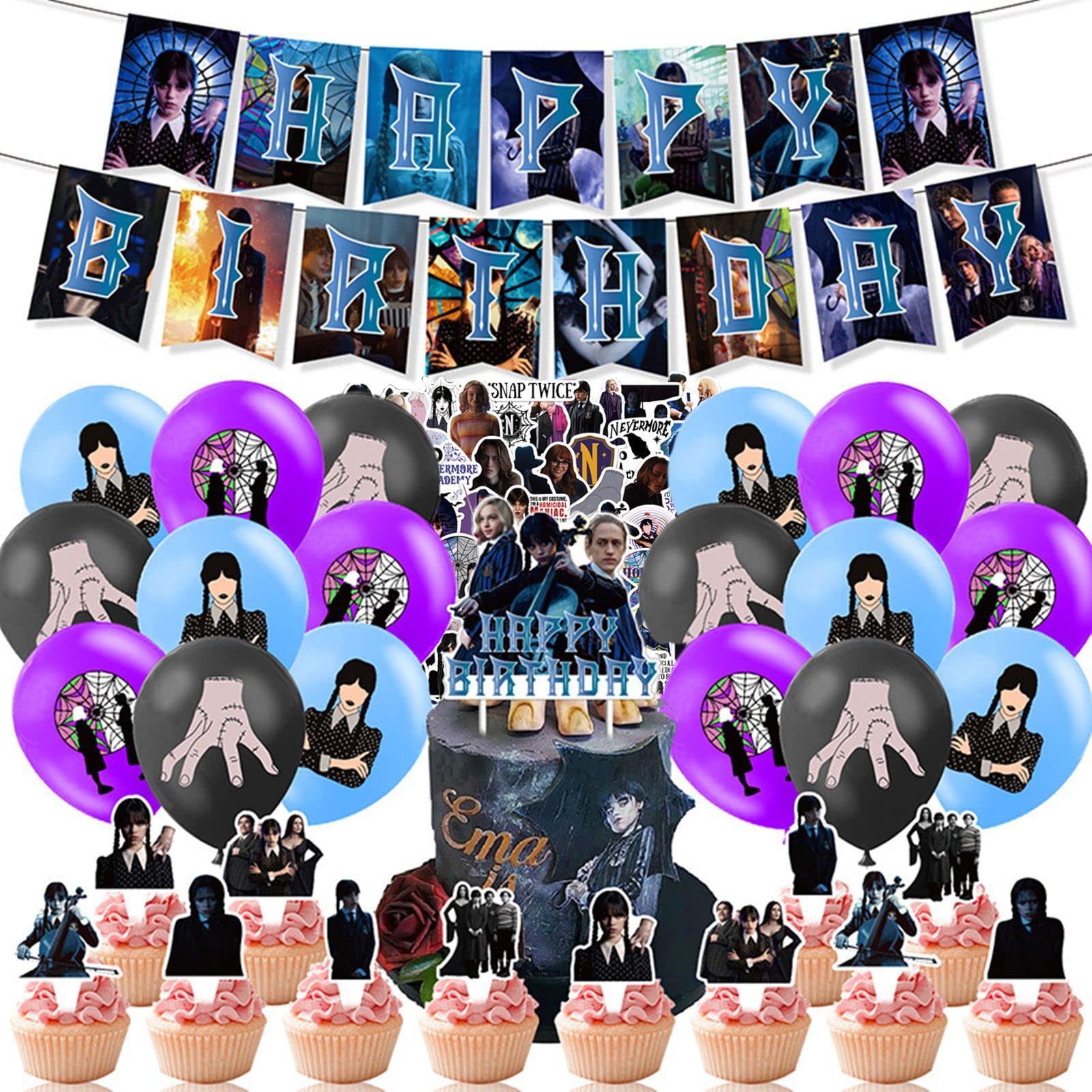 102pcs Wednesday Addams Party Decorations Wednesday Addams Stickers ...