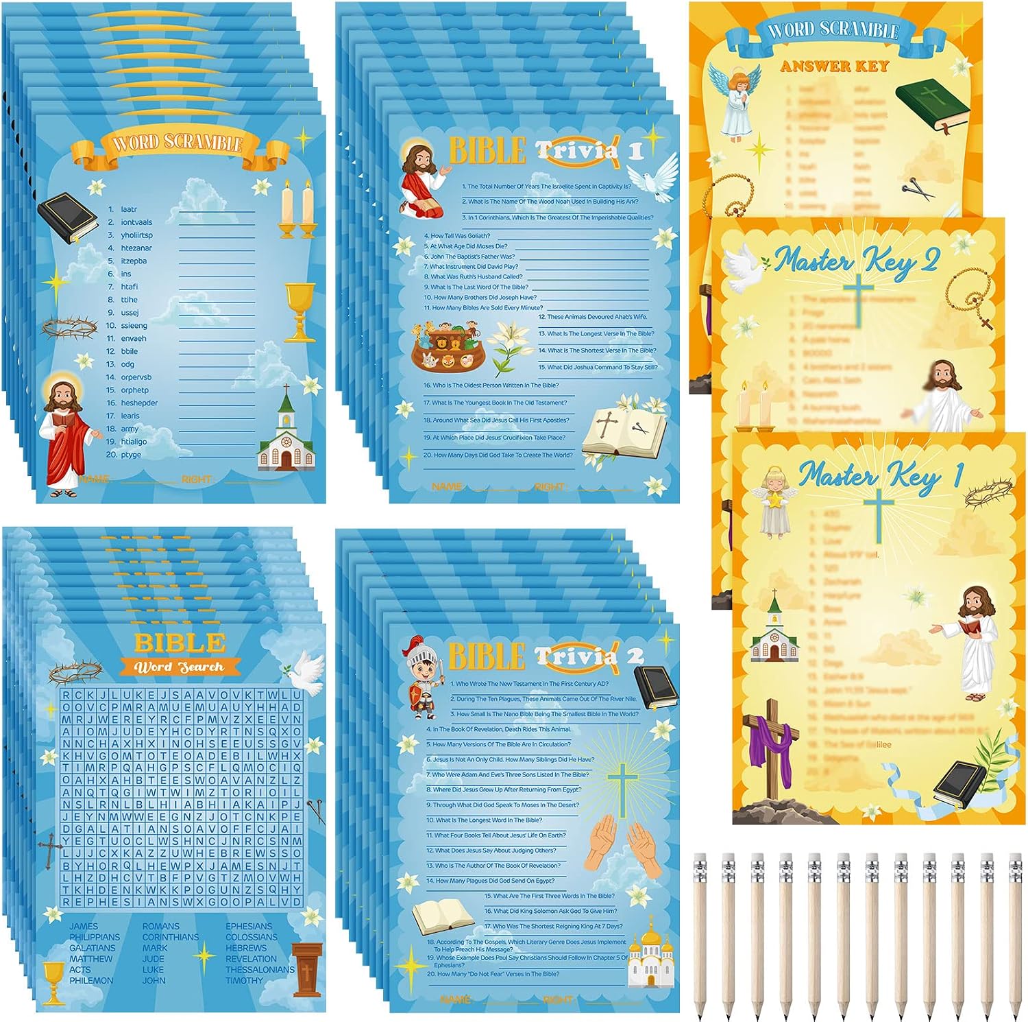 Amazon.com: 127 Pcs Bible Games Cards Bible Trivia Game Christian ...