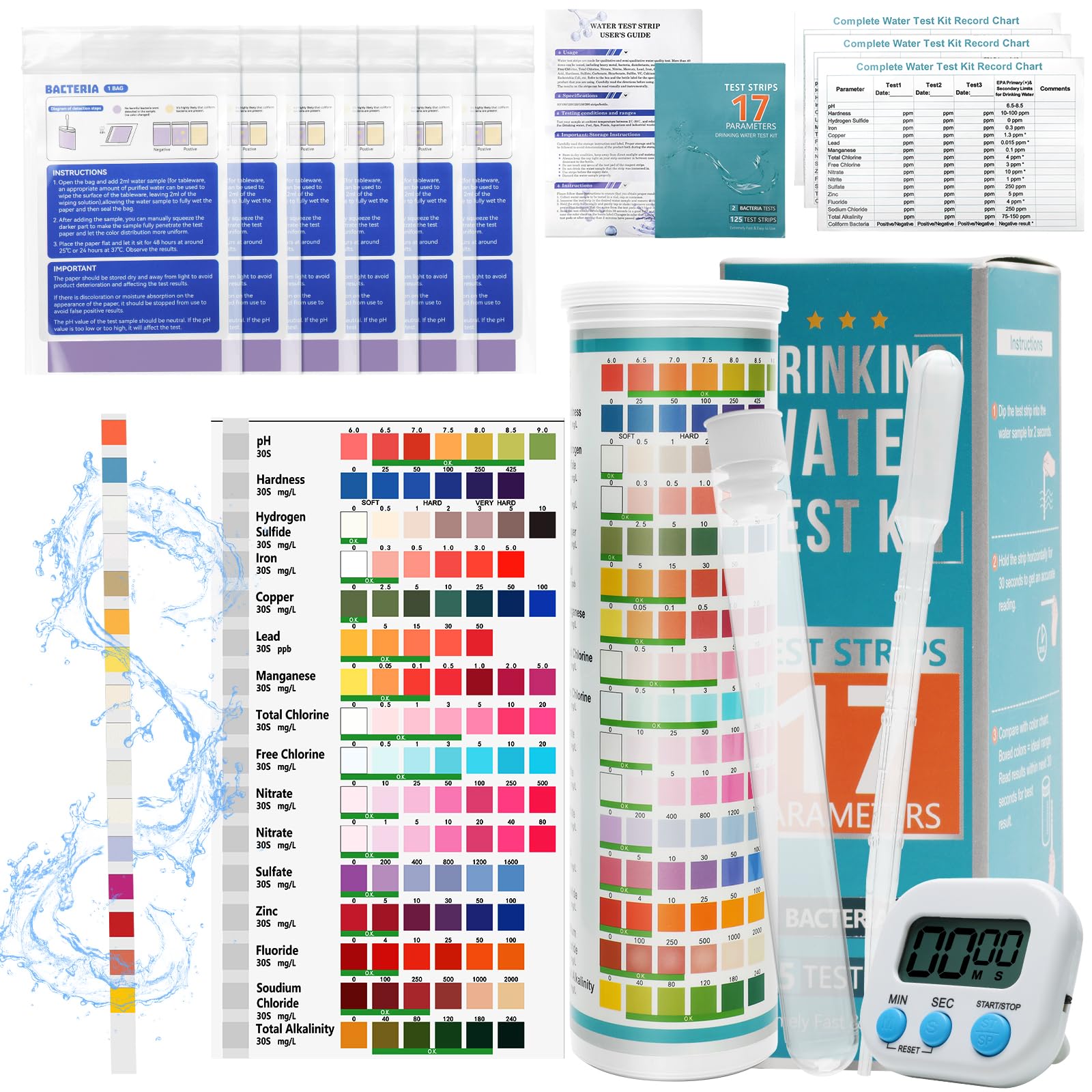 125+13P 17 in 1 Water Testing Kit for Drinking Water, Luxiv 125P Water ...