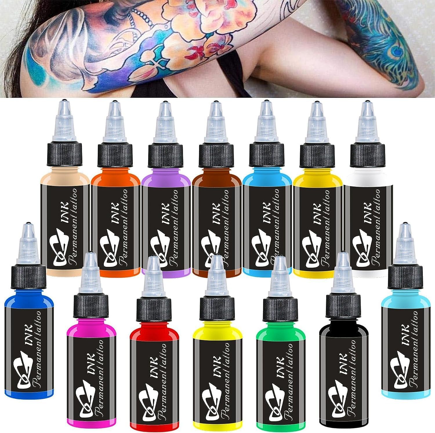 Tattoo Ink Set-14 Basic Colors 1oz/30ml Bottles for Tattooing Supplies ...
