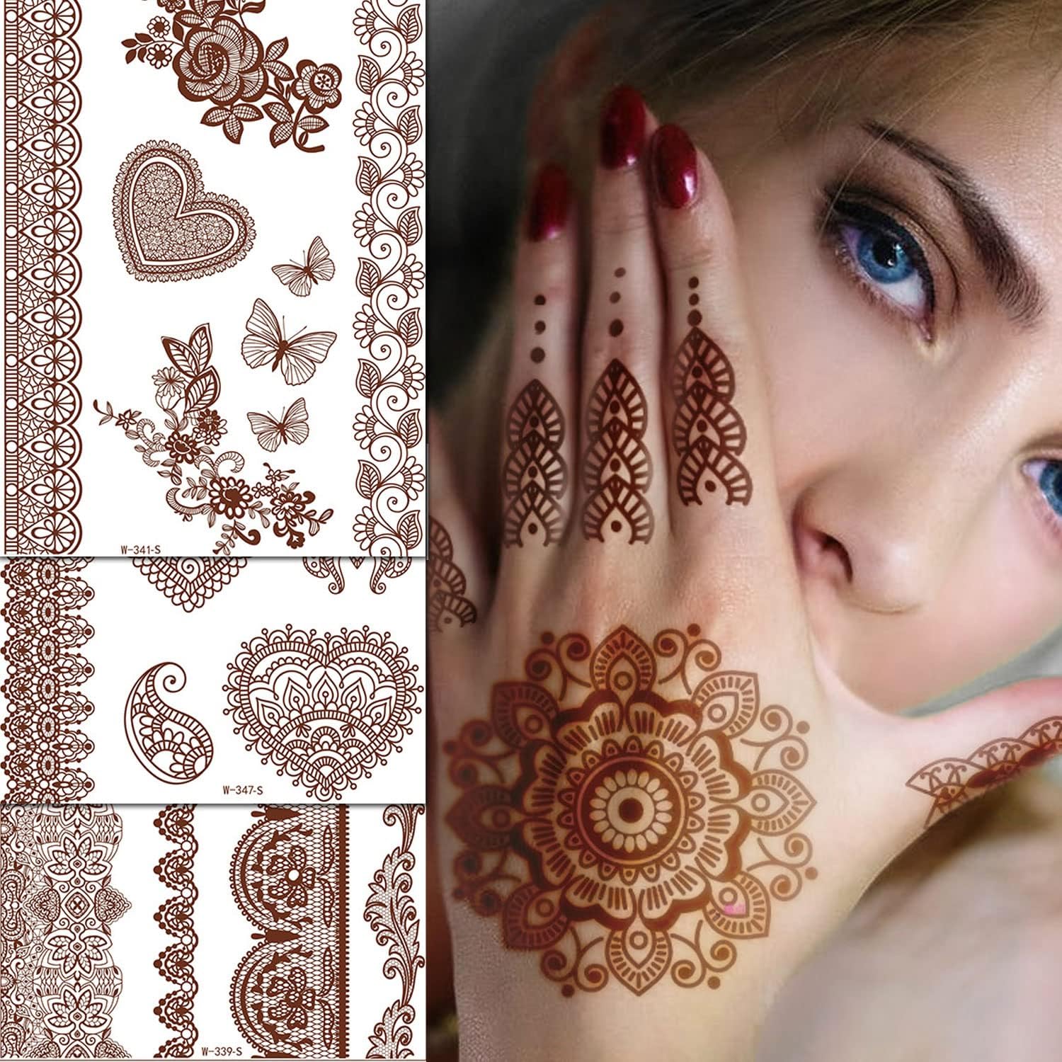 Amazon.com : Xmasir 12 Sheets Brown Henna Tattoo Kit, Waterproof Henna ...