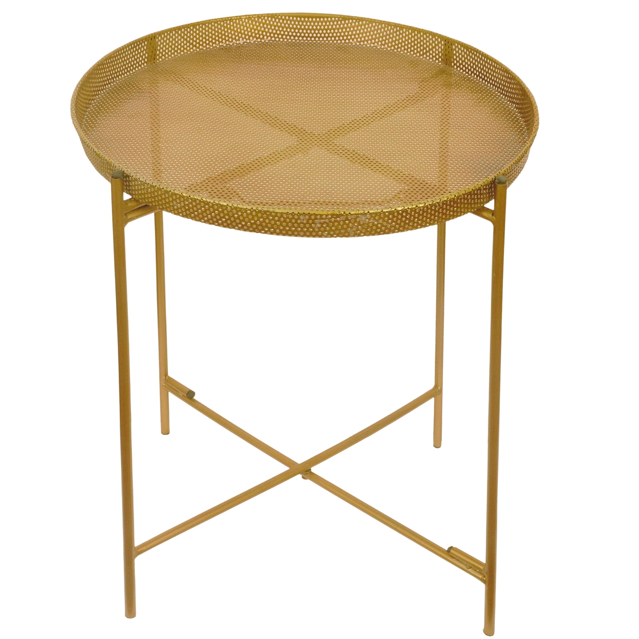 Trendi Golden Metal Side Table with Gold Perforated Tray Table Top ...