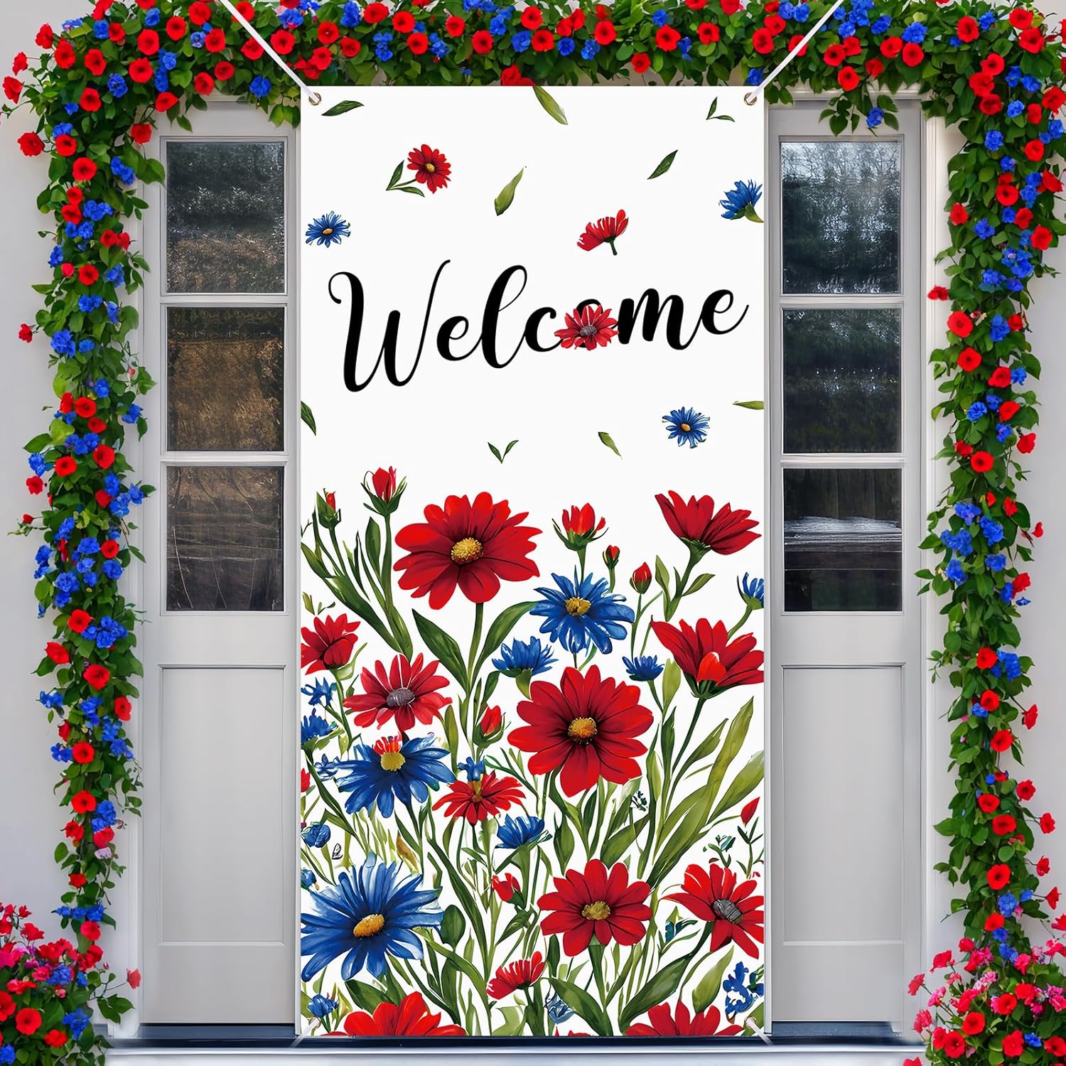 Amazon.com: Patriotic Welcome Door Cover Decorations, Large Flowers ...