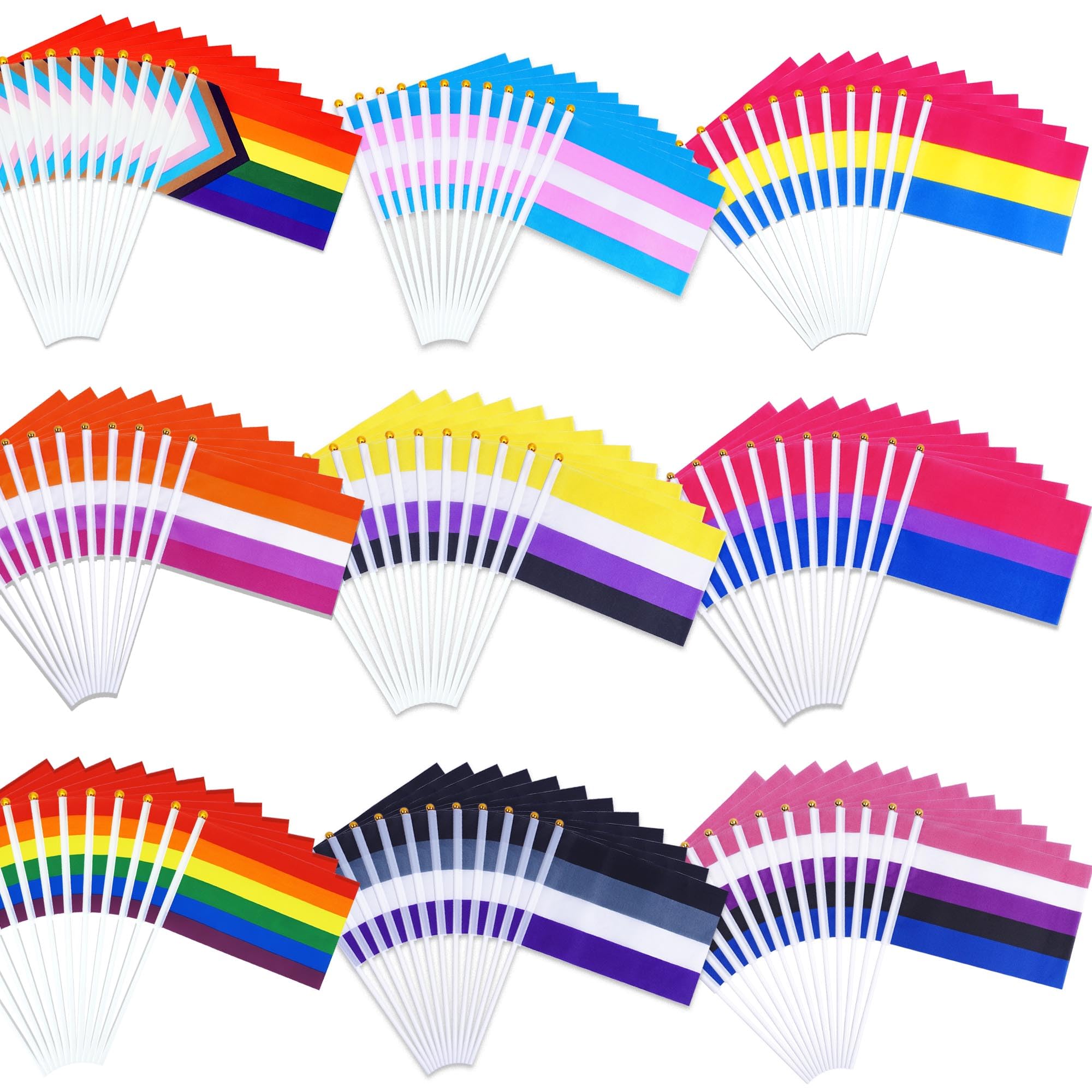Snapklik.com : 200 Pack Progress Rainbow Pride Flag Set Small Gay Stick ...