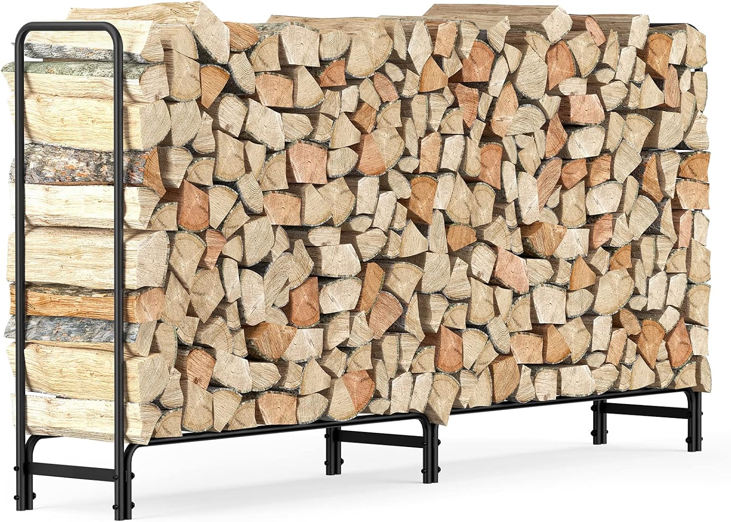 Wisfor Firewood Log Rack - 8 ft Outdoor Black Powder-Coated Steel ...
