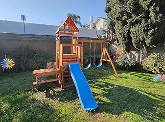 Amazon.com: Dolphin Playground Wooden Swing Sets for Backyard with 2 in 1 Outdoor Table, Outdoor ...