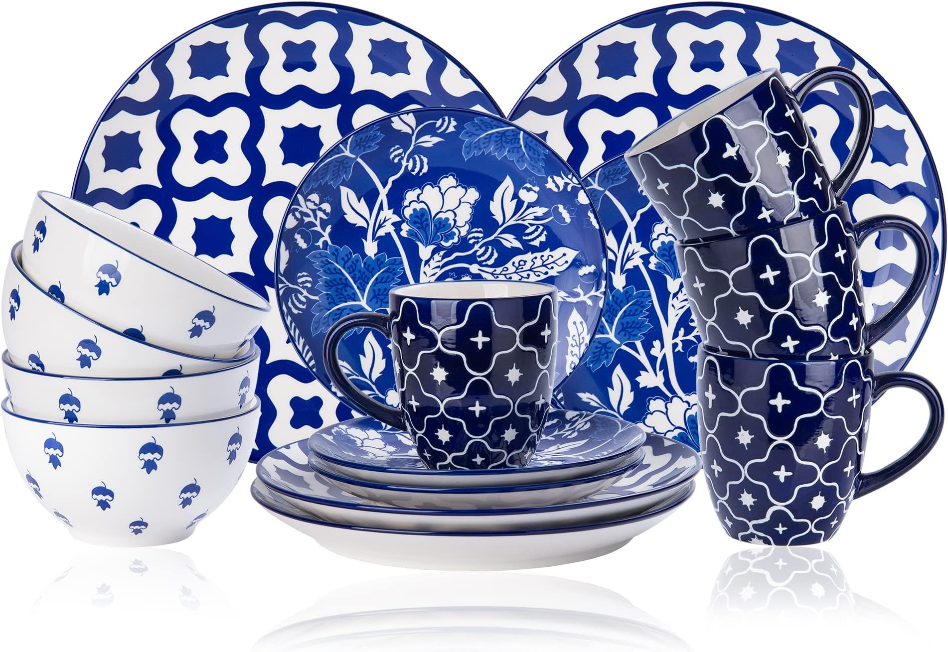 Amazon.com | BTaT- Bone China Dinnerware Sets for 4, 12 pcs, Blue ...