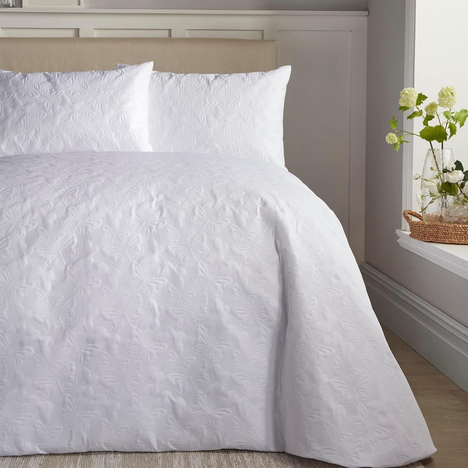 Serene Butterfly Embroidery Duvet Cover King (230x220cm) – White ...