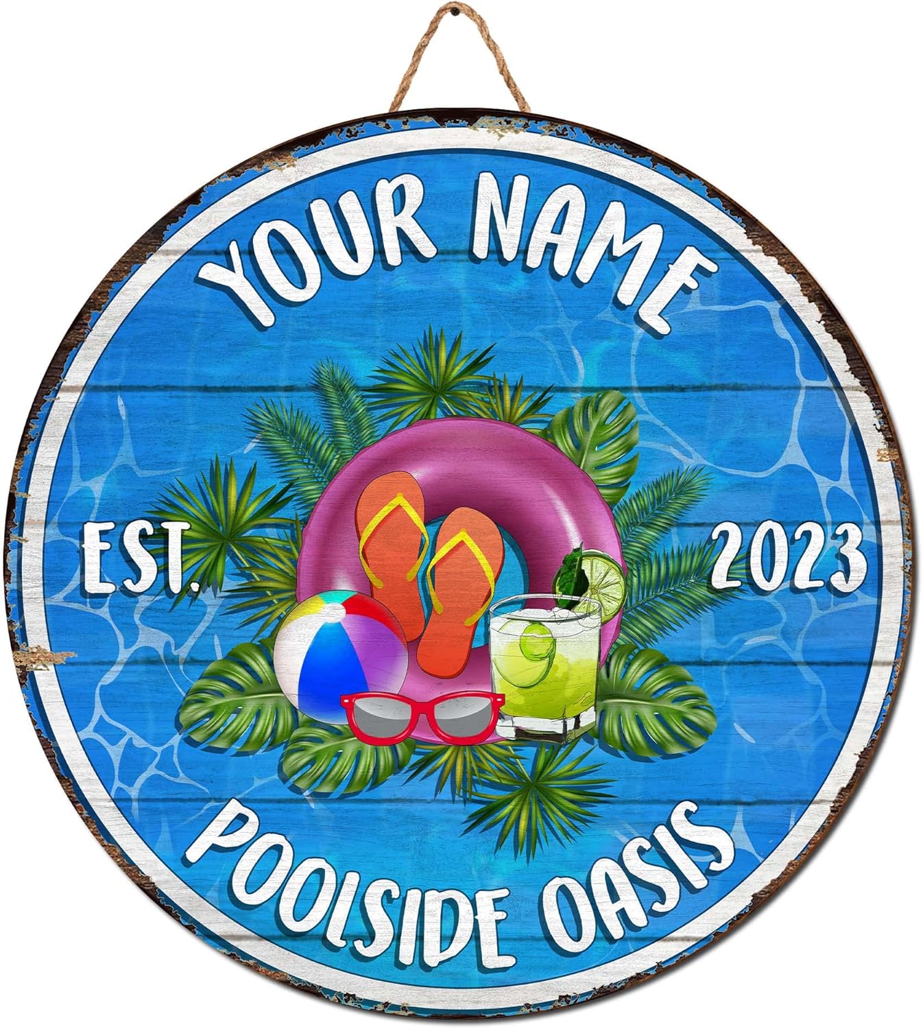 Amazon.com : V VIBEPY All Over Printed, Personalized Poolside Wooden ...