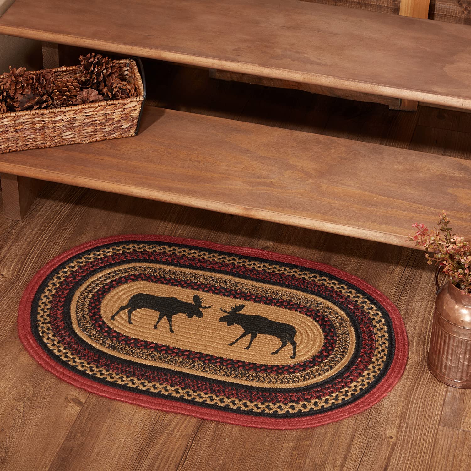 Amazon.com: VHC Brands Moose Kitchen Rug with Non-Skid Pad, Oval, Tan ...