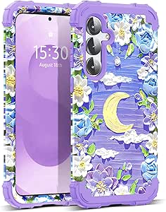 Amazon.com: SleekCover for Galaxy S25 Plus 5G Case,3 in 1 Oil Painting Flower Pattern Heavy Duty ...