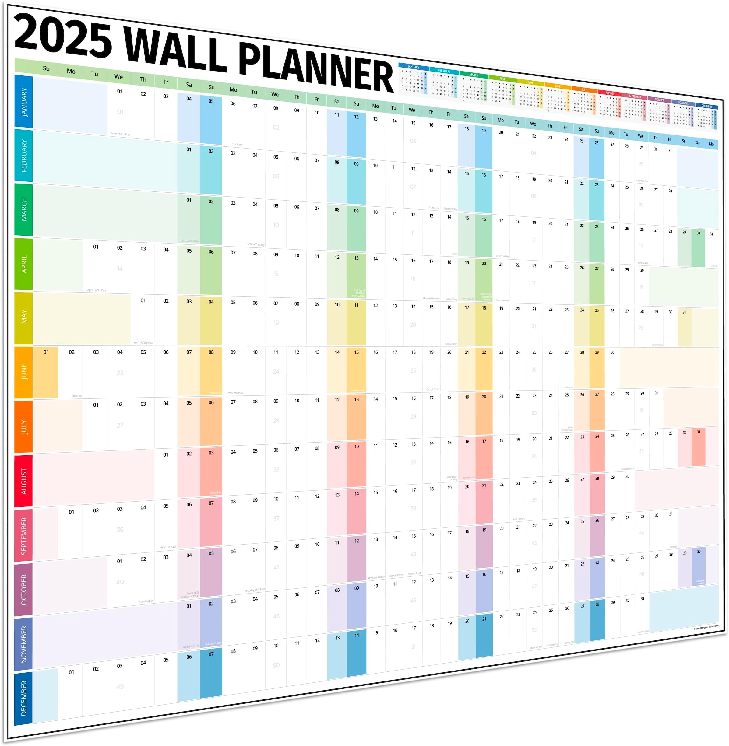 Wall Planner 2025 UK - A1 Extra Large 84 x 60cm Colour Full Year 2025 ...