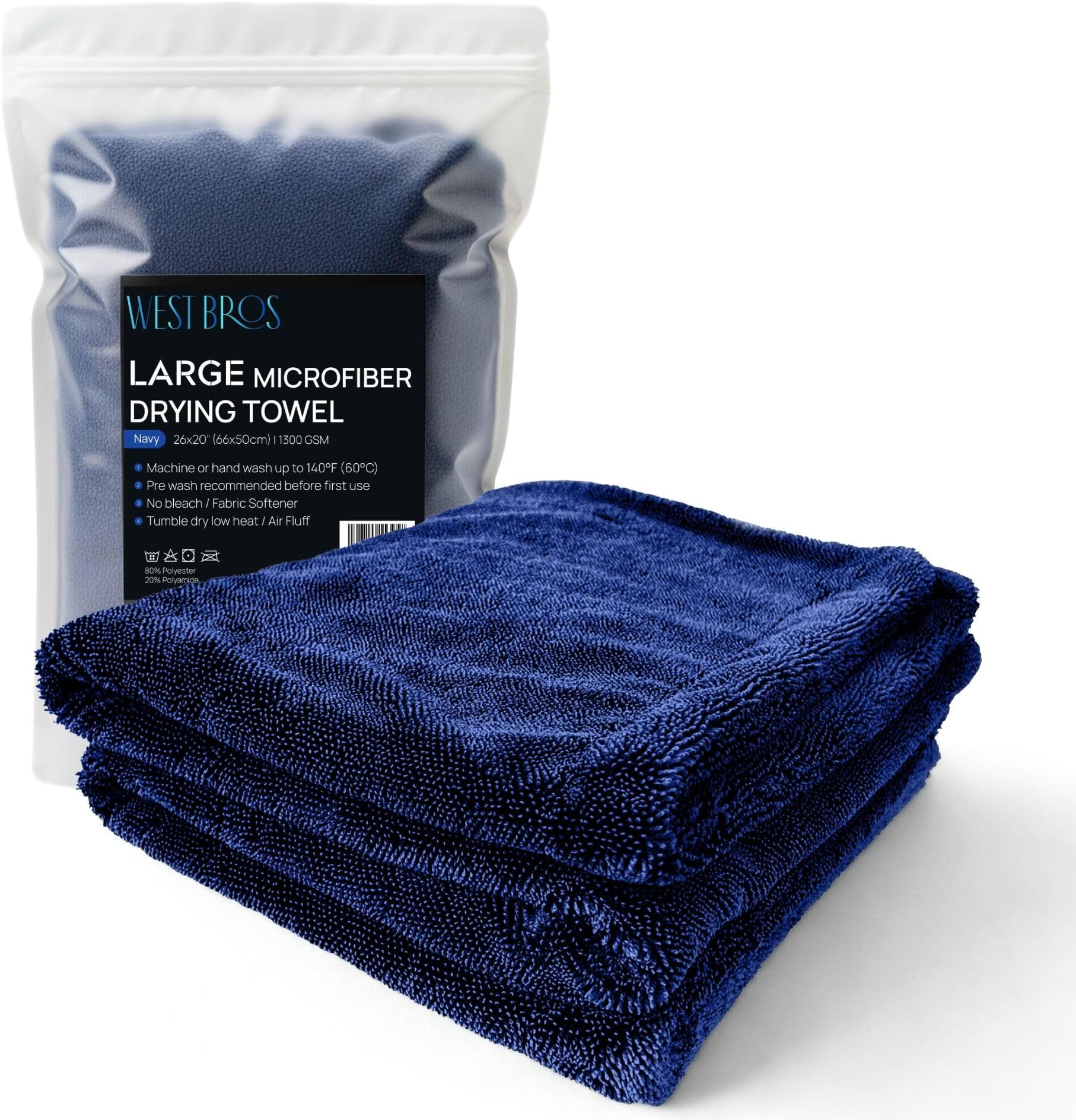 Amazon.com: Large Microfiber Car Drying Towel 1300 GSM Double Twist ...