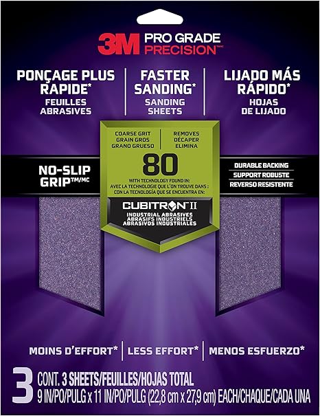 3M Pro Grade Precision Faster Sanding Sanding Sheets 80 grit Coarse ...