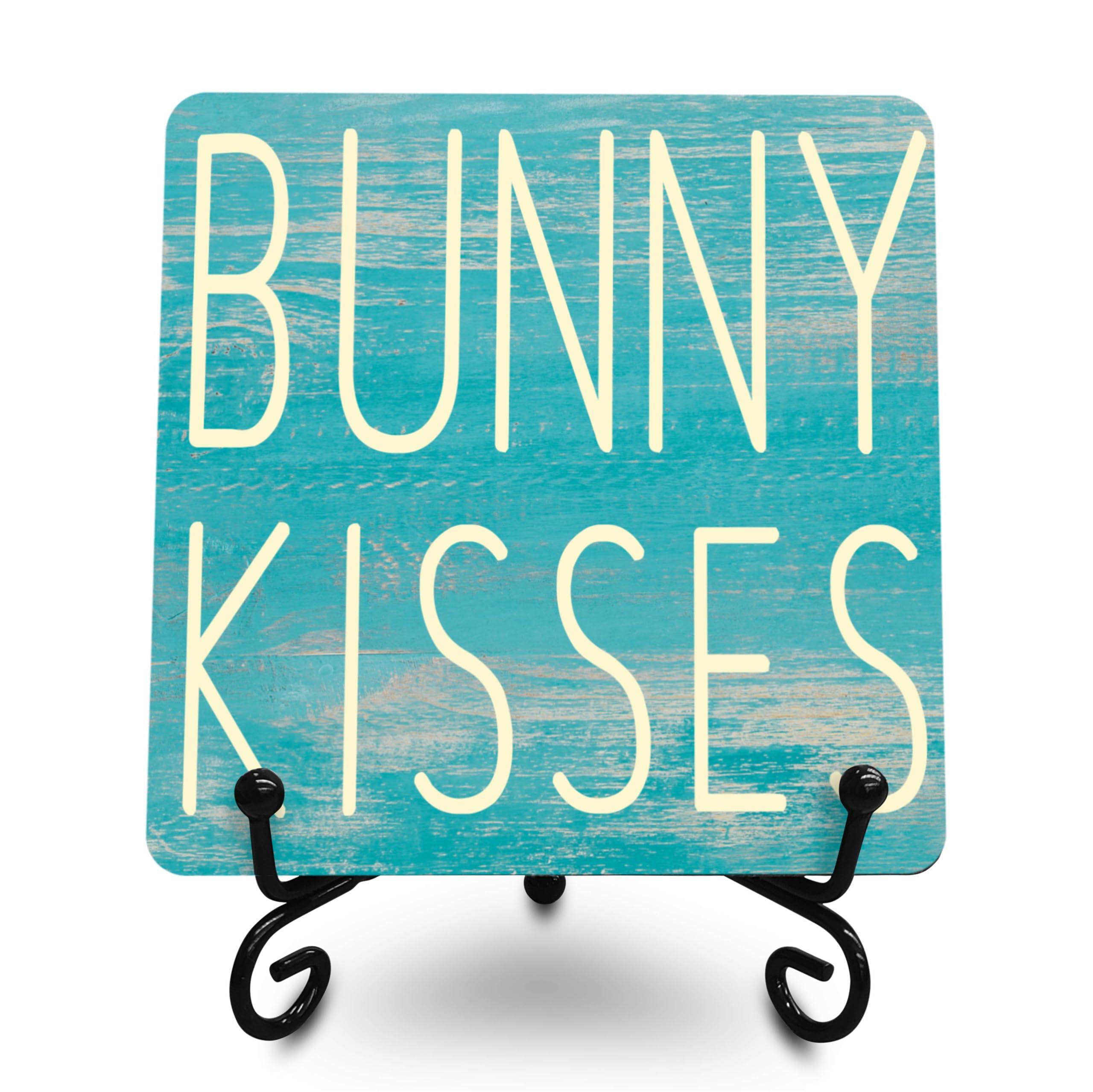 Amazon.com: 4" Easter Wooden Plaque With A Metal Support - Bunny Kisses ...