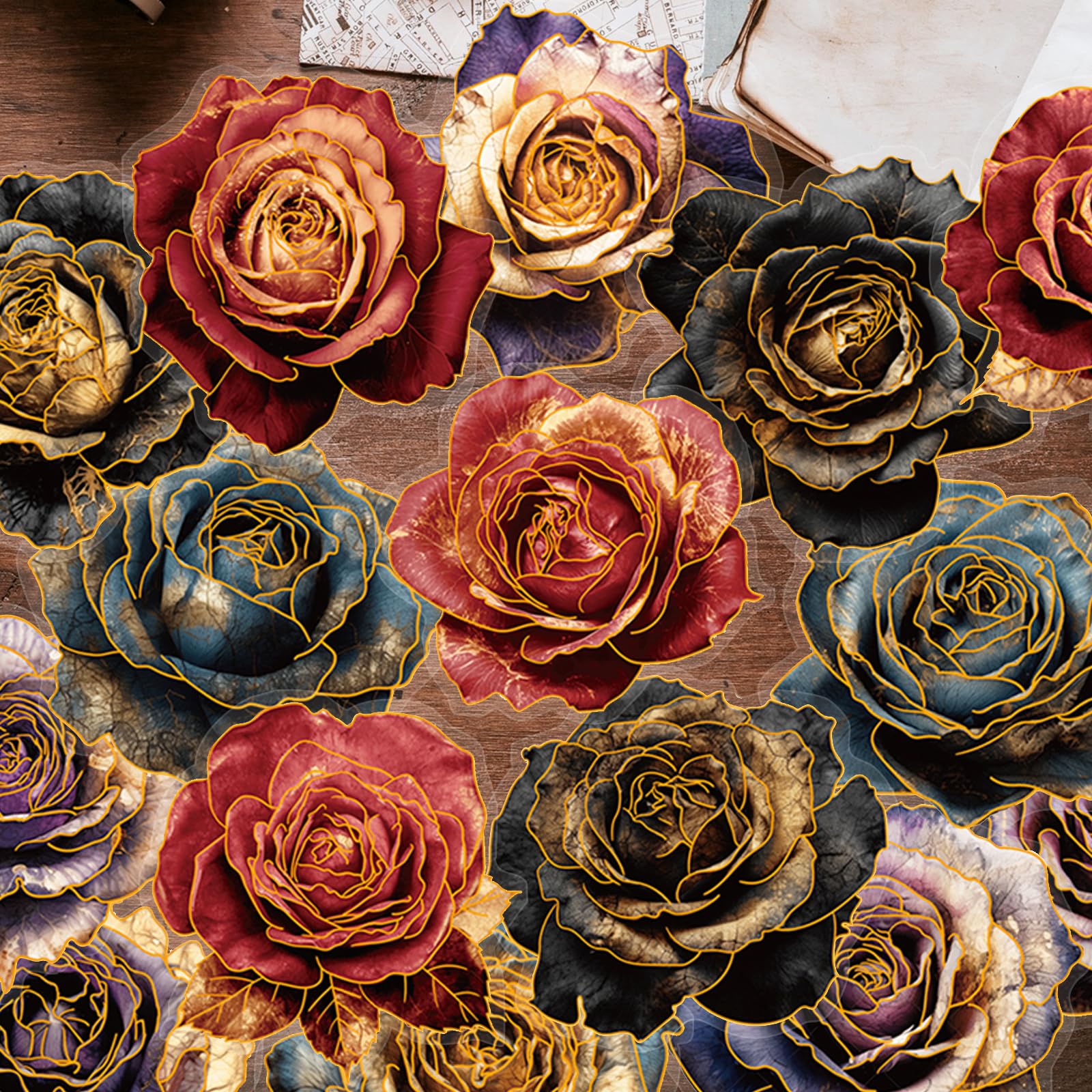 Amazon.com: 40pcs Vintage Rose Floral Stickers Large Waterproof PET ...