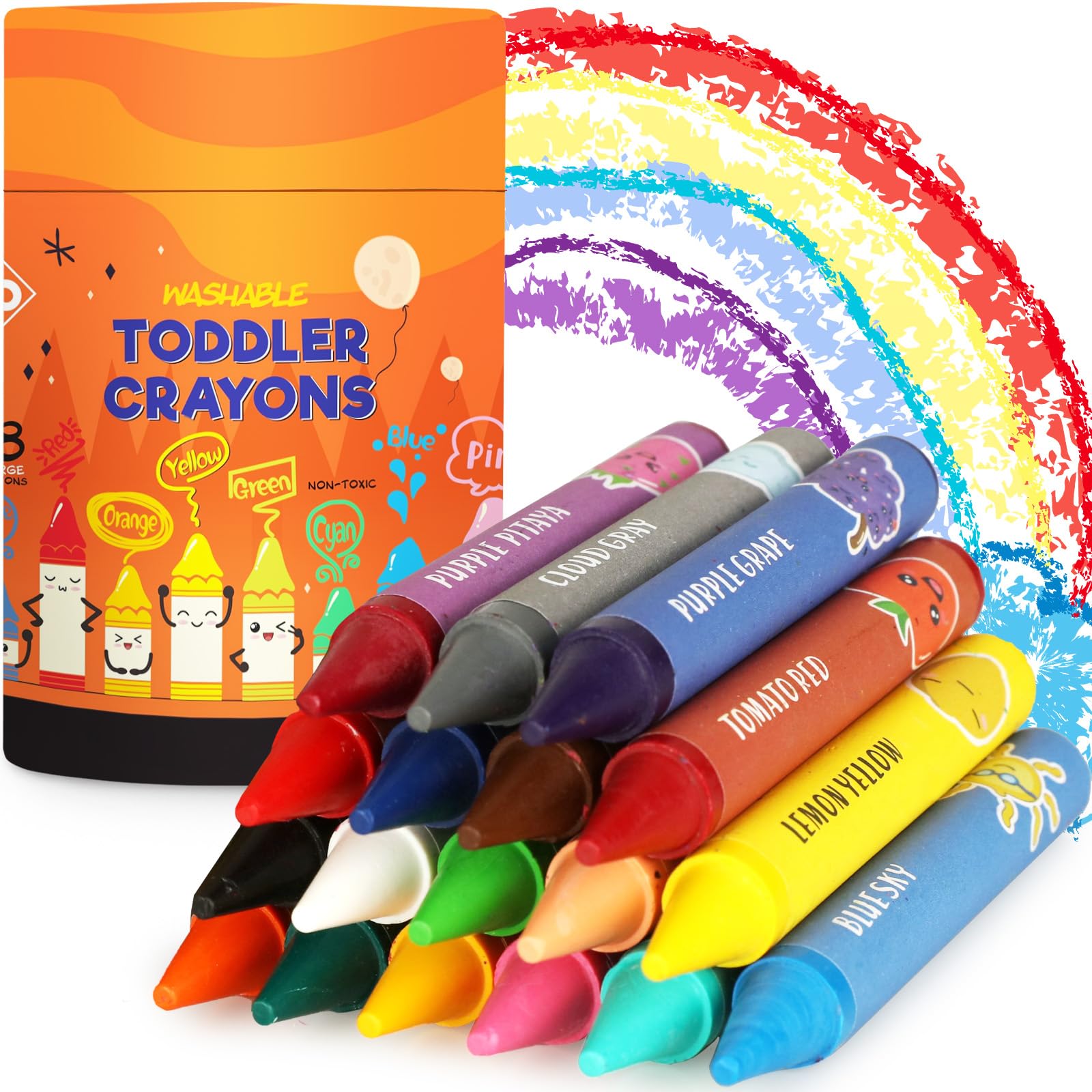 Amazon.com: ZENO 18 Colors Jumbo Crayons + Non Toxic Crayons for ...