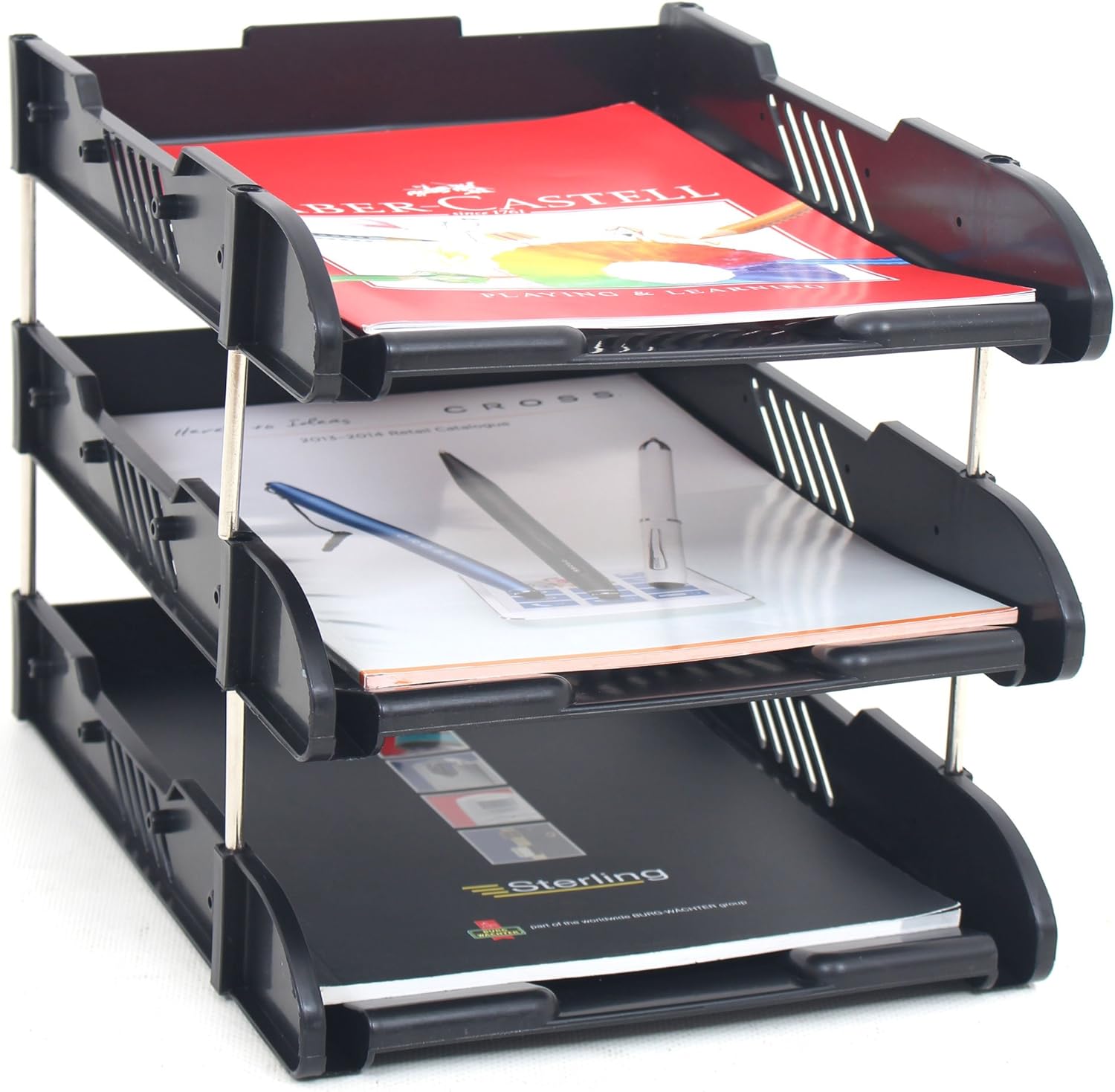 Stackable 3 Tier Office Filing Trays A4 Document Desk Riser Letter ...