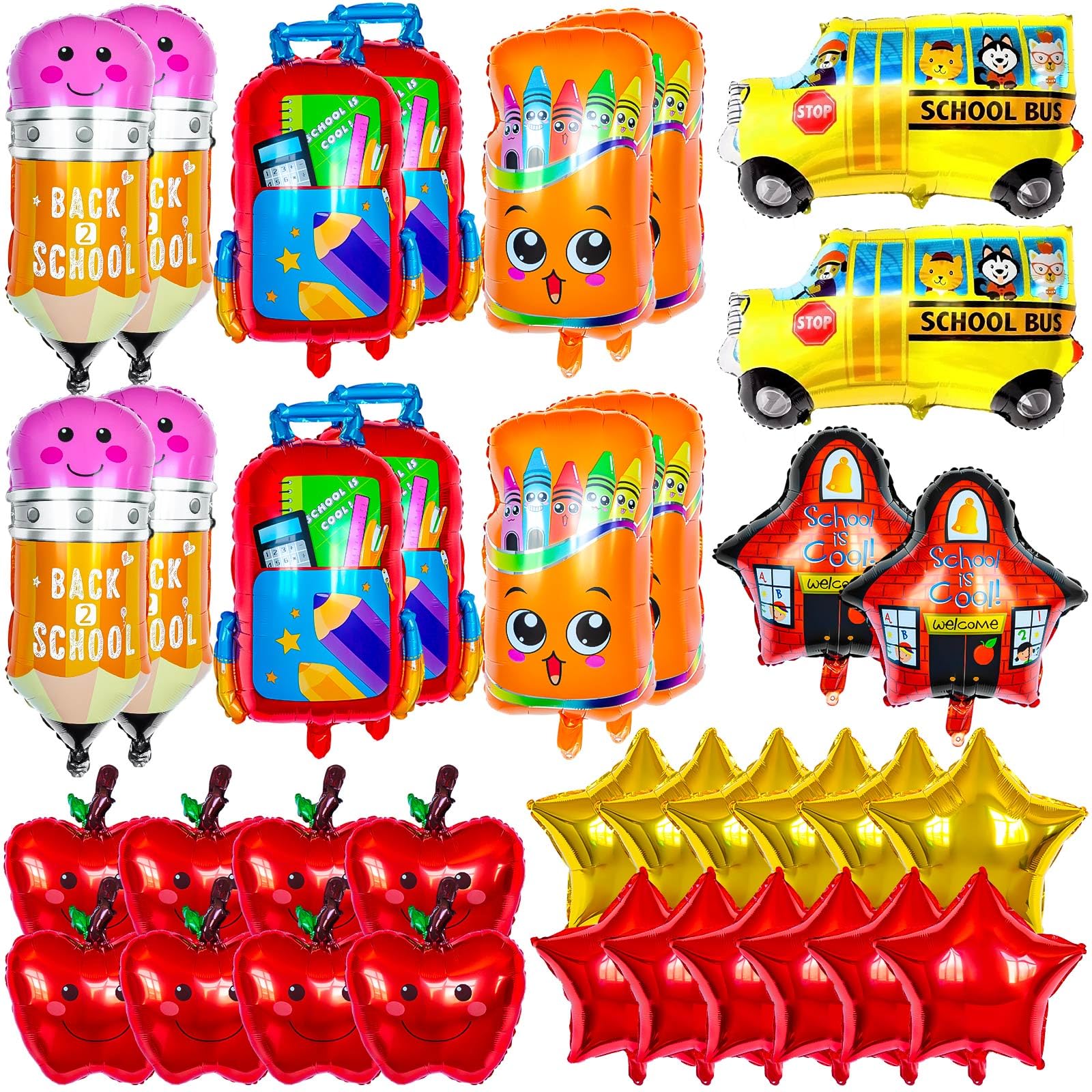 Amazon.com: 40 Pcs Back to School Foil Balloons, Colorful Apple Pencil ...