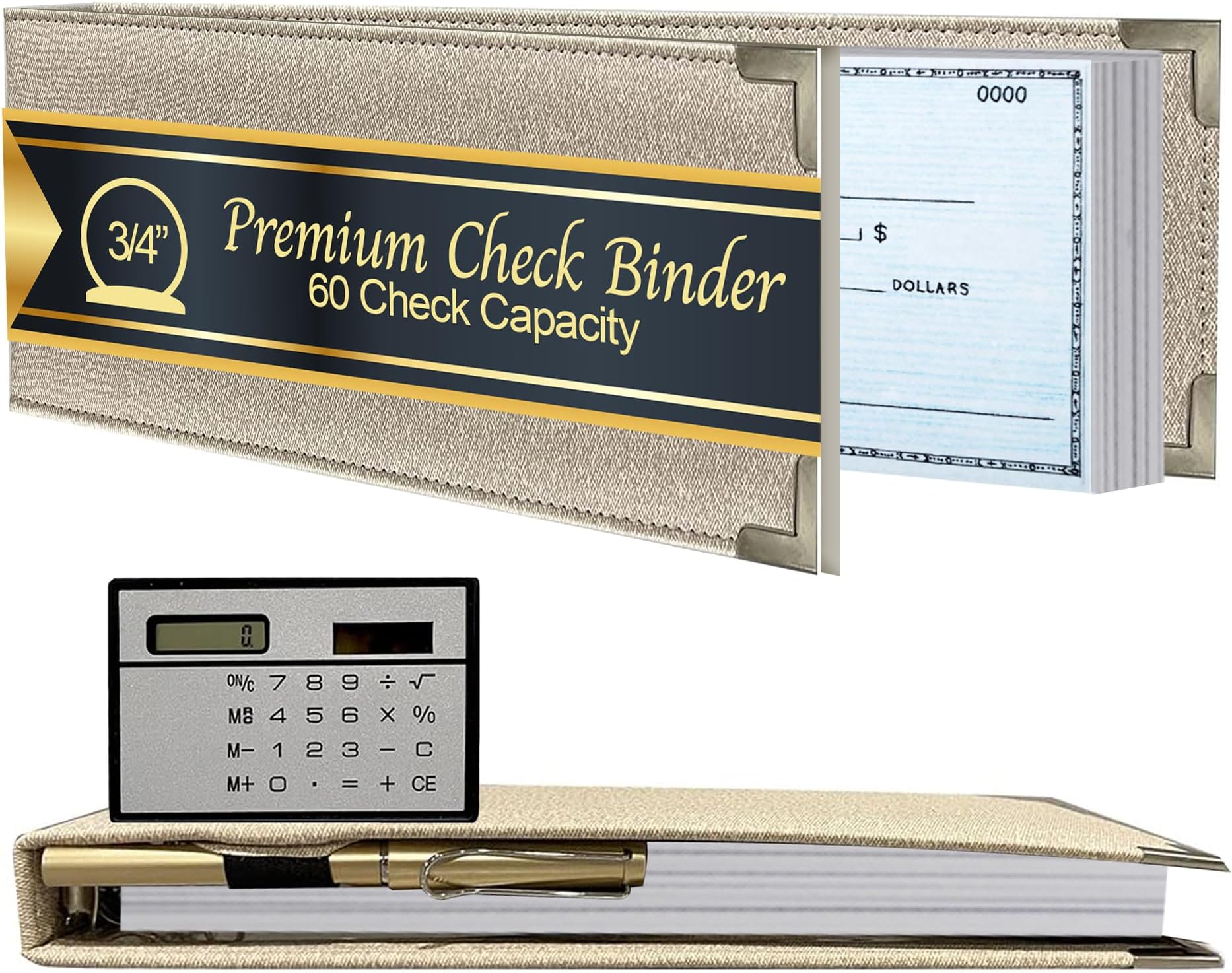 1UP Business Check Binder (Warm Grey) 3/4" Round Ring Metal with 60 ...