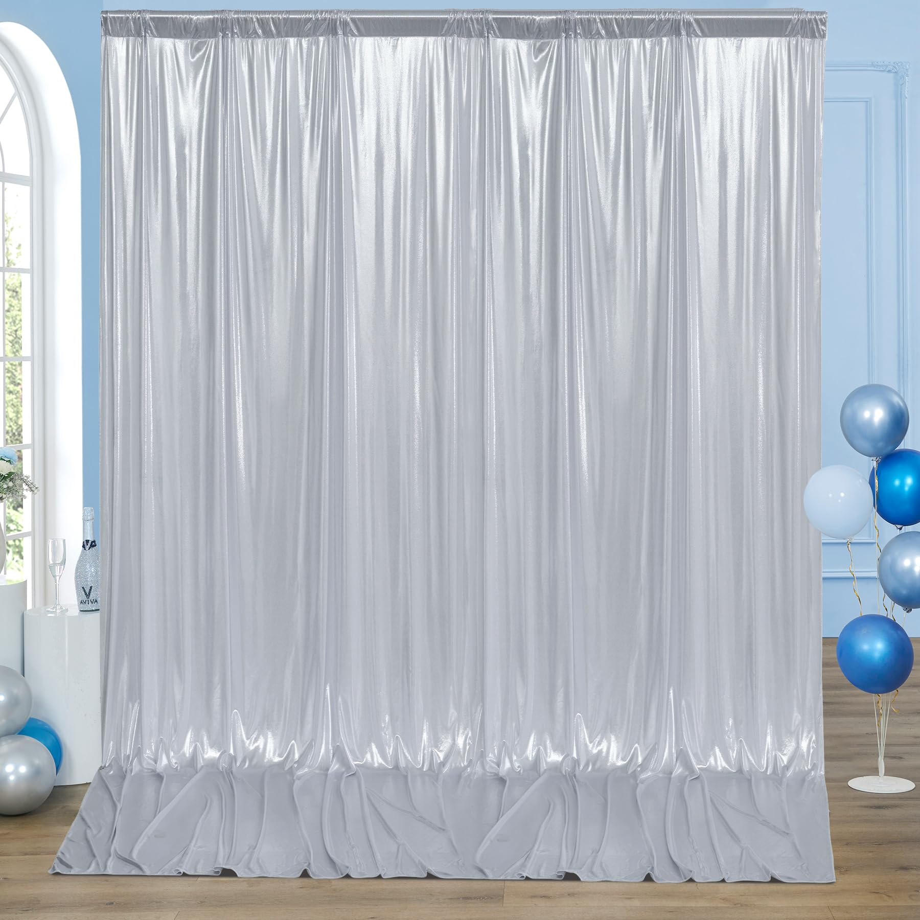 Amazon.com : 10x10 ft Wrinkle Free Silver Shimmer Backdrop Curtains for ...